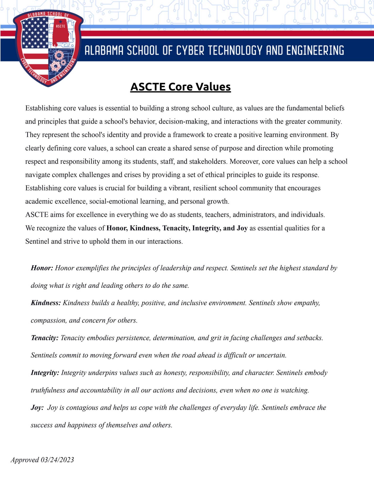 ASCTE Core Values by Alabama School of Cyber Technology & Engineering ...