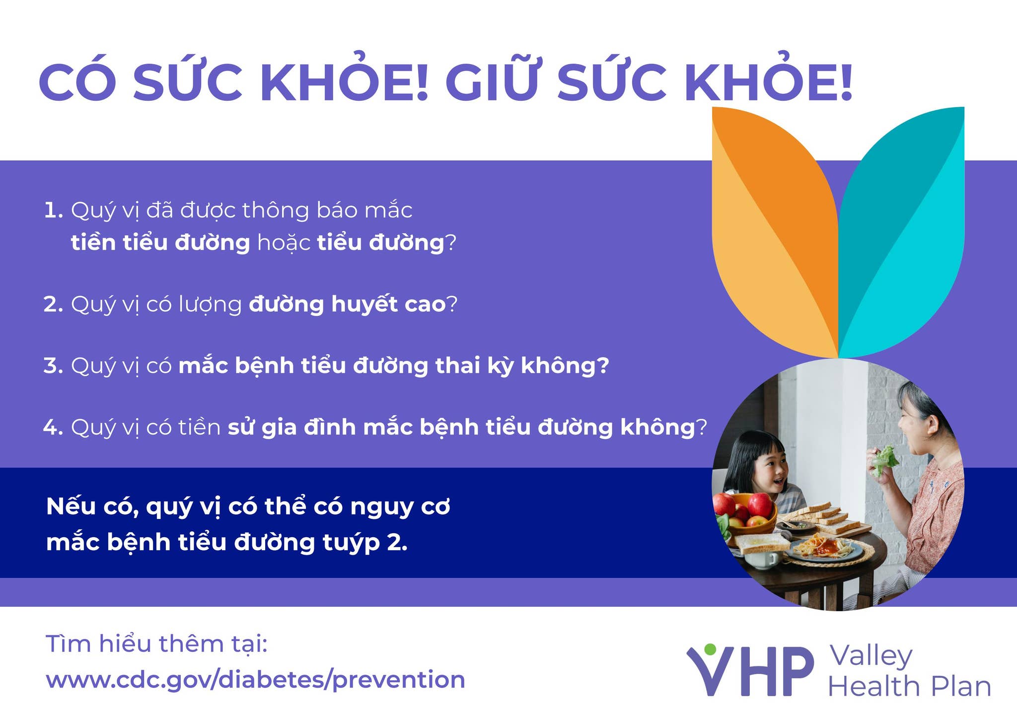 Diabetes Prevention Program Postcard - Vietnamese by Valley Health Plan ...