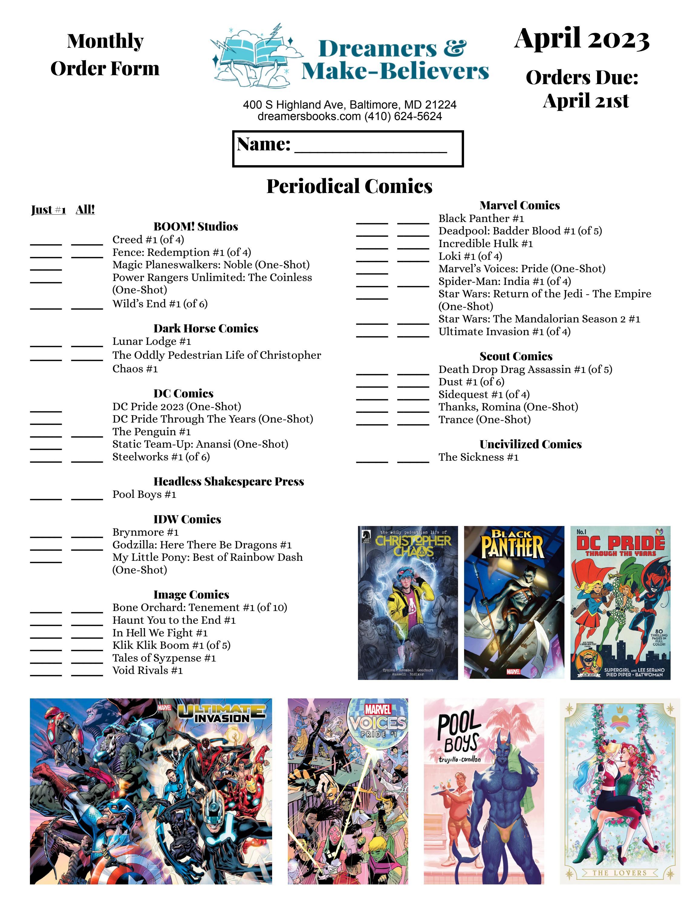 April Comics & Graphic Novels Order Form by dreamersbmore - Issuu