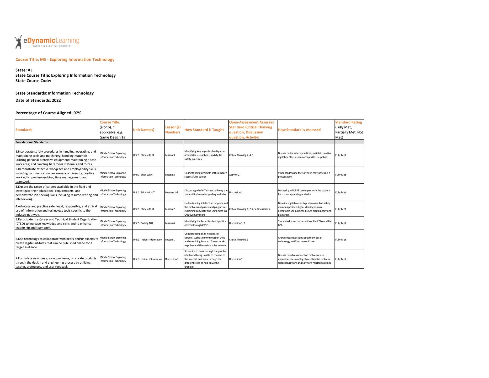 AL Alignment: Middle School Exploring Information Technology by ...