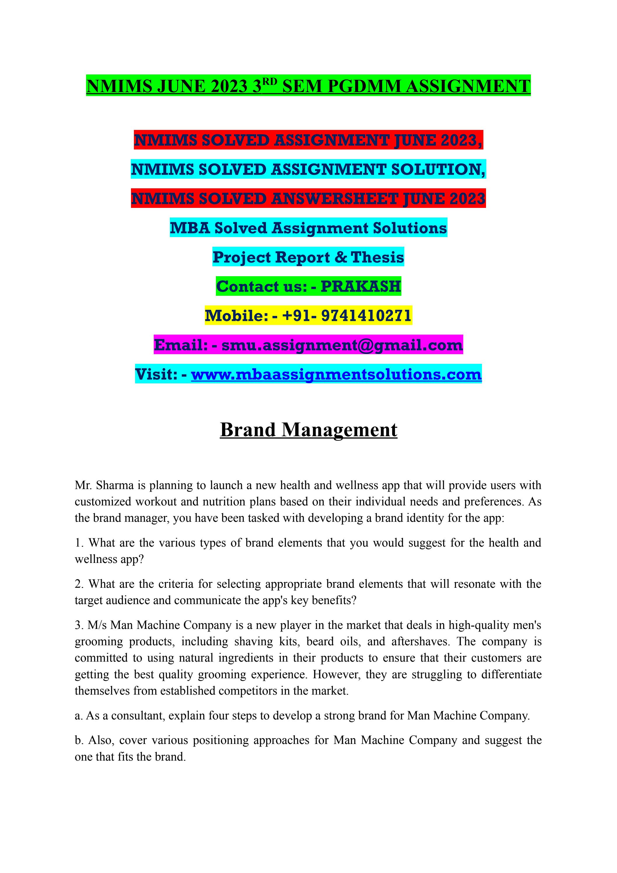 NMIMS 3RD SEM PGDMM JUNE 2023 ASSIGNMENT by Prakash Singh - Issuu