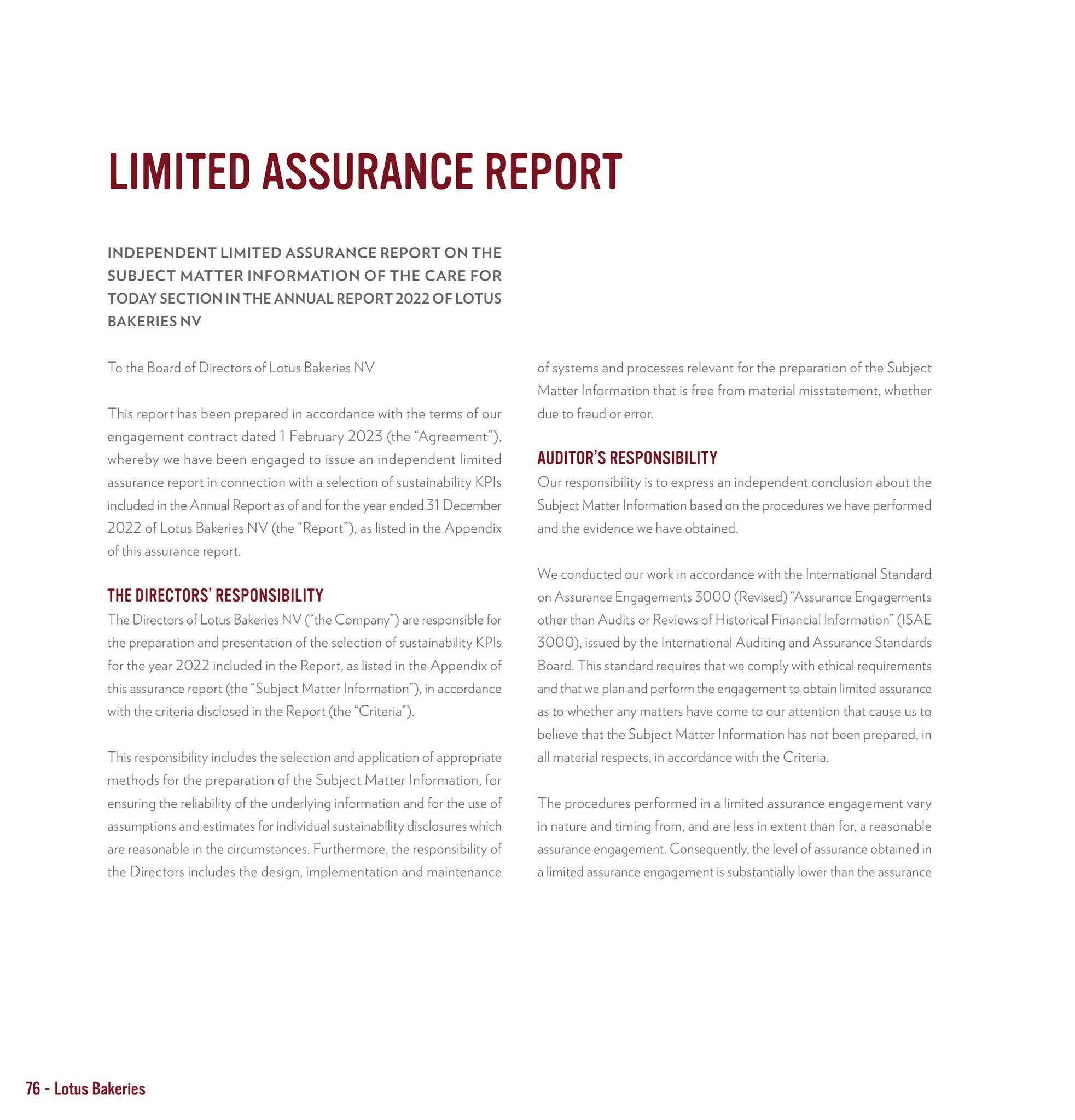 Lotus Bakeries Annual Report 2022 - ESG Compilation & GRI Report by ...