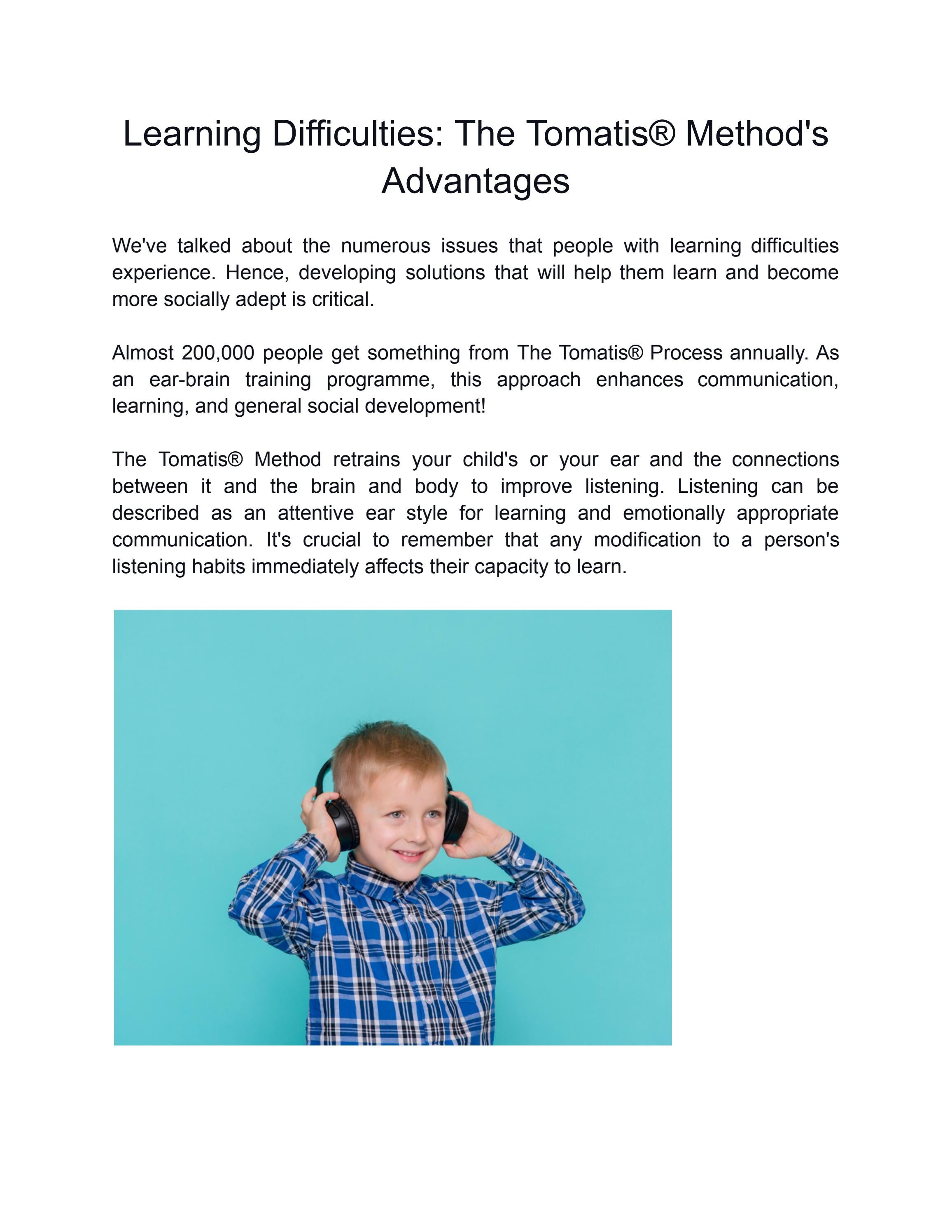 Learning Difficulties: The Tomatis® Method's Advantages by Tomatis® Method Australia - Issuu