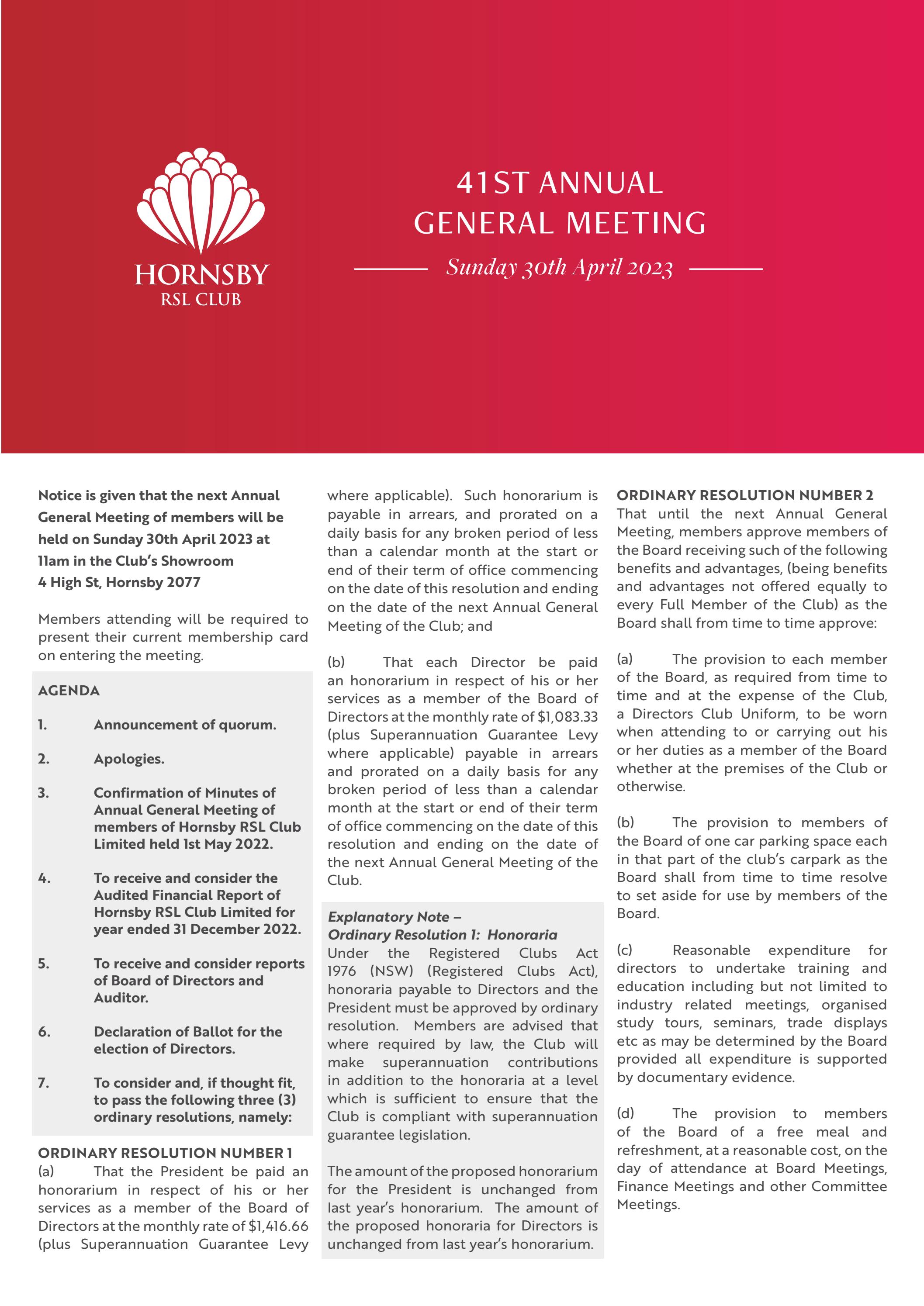 Notice of AGM - 2023 by hornsbyrslclub - Issuu