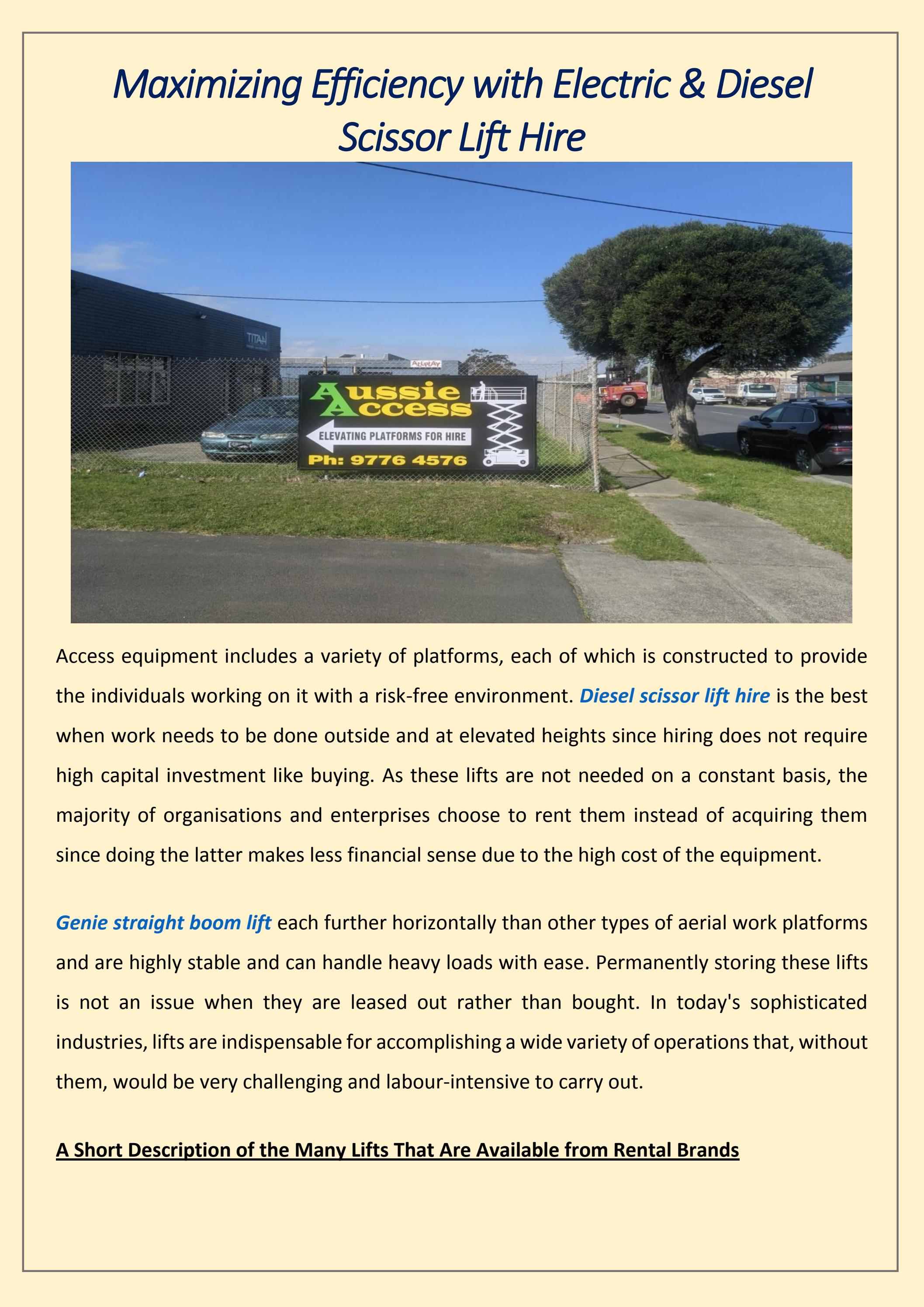 Maximizing Efficiency with Electric & Diesel Scissor Lift Hire by ... Maximizing Efficiency with Electric & Diesel Scissor Lift Hire by ...