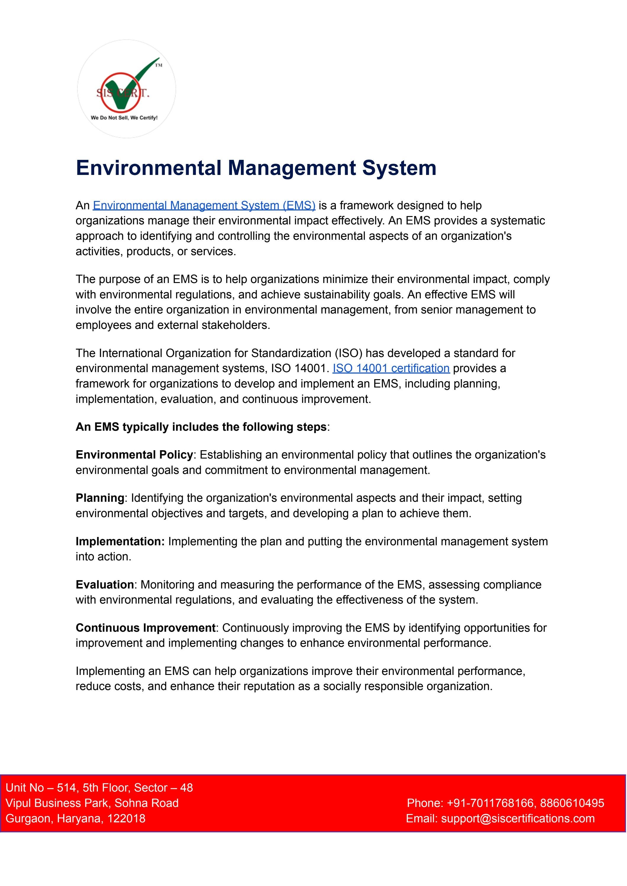 Environmental Management System by SIS Certifications - Issuu