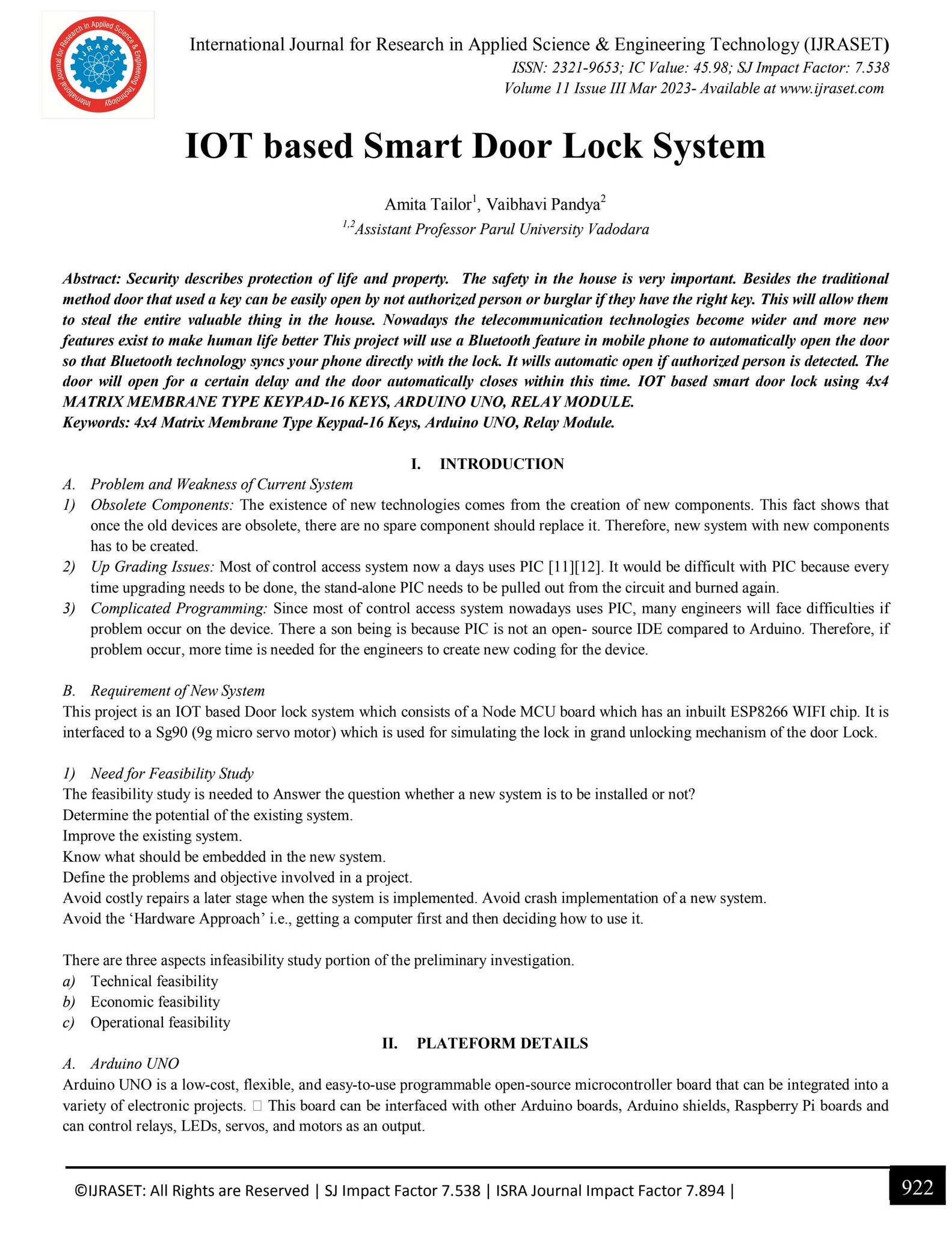 IOT based Smart Door Lock System by IJRASET - Issuu