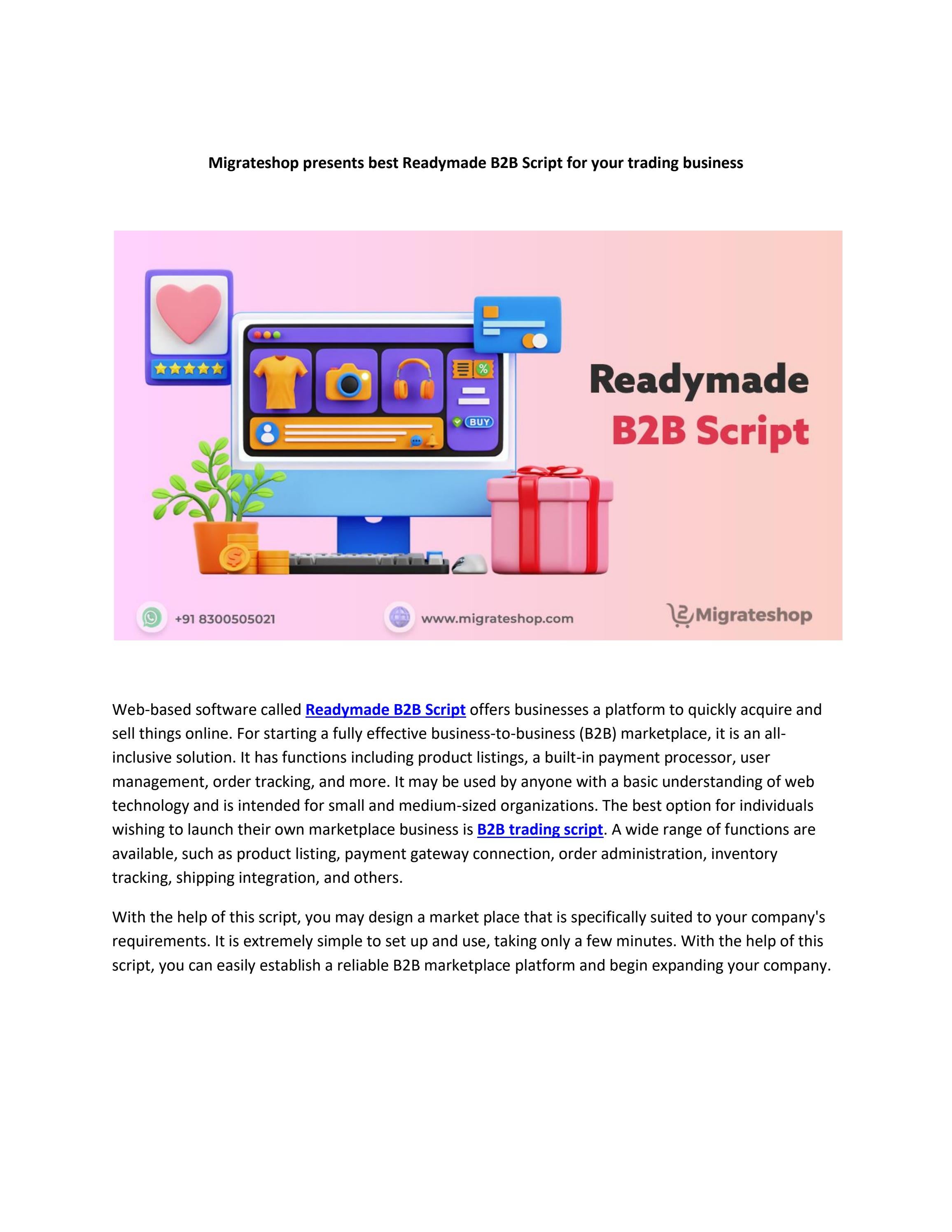 Migrateshop presents best Readymade B2B Script for your trading ...