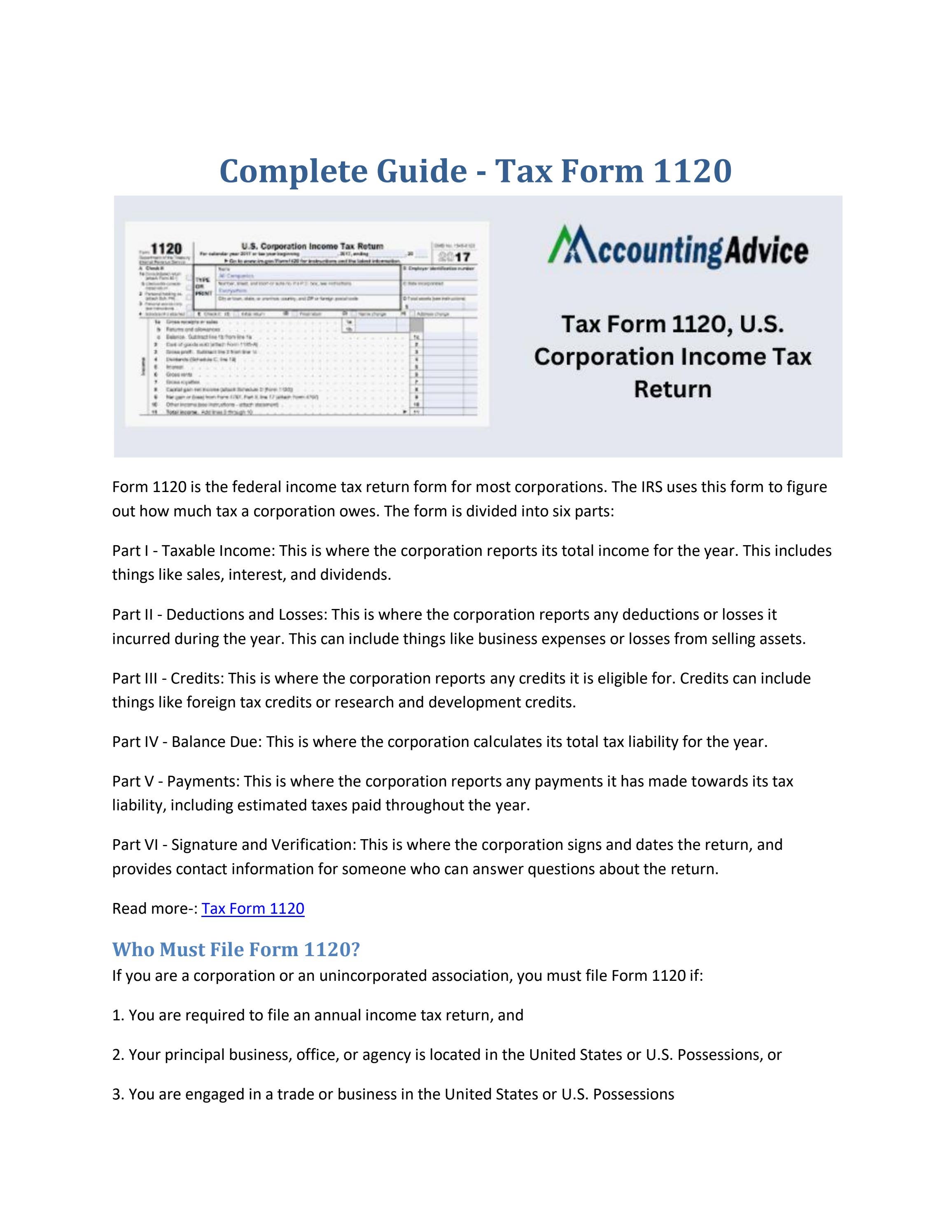 Complete Guide - Tax Form 1120 by accounting advice - Issuu
