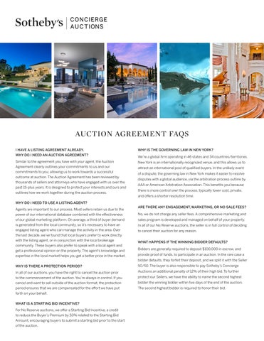 Sotheby's Concierge Auctions | Auction Agreement FAQ Onesheet by Sotheby's Concierge Auctions ...