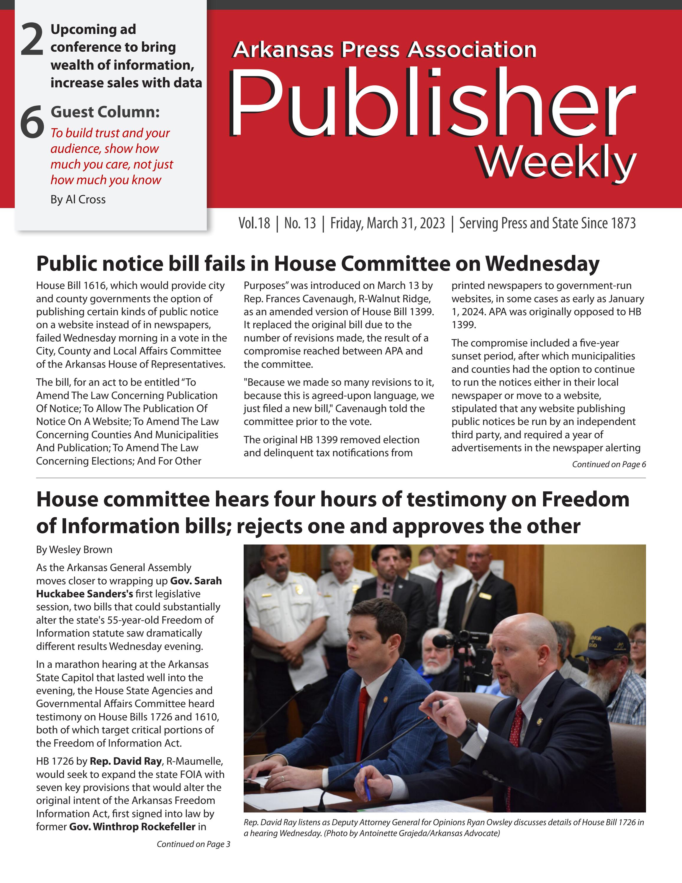 Arkansas Publisher Weekly: March 31, 2023 by Arkansas Press Association ...
