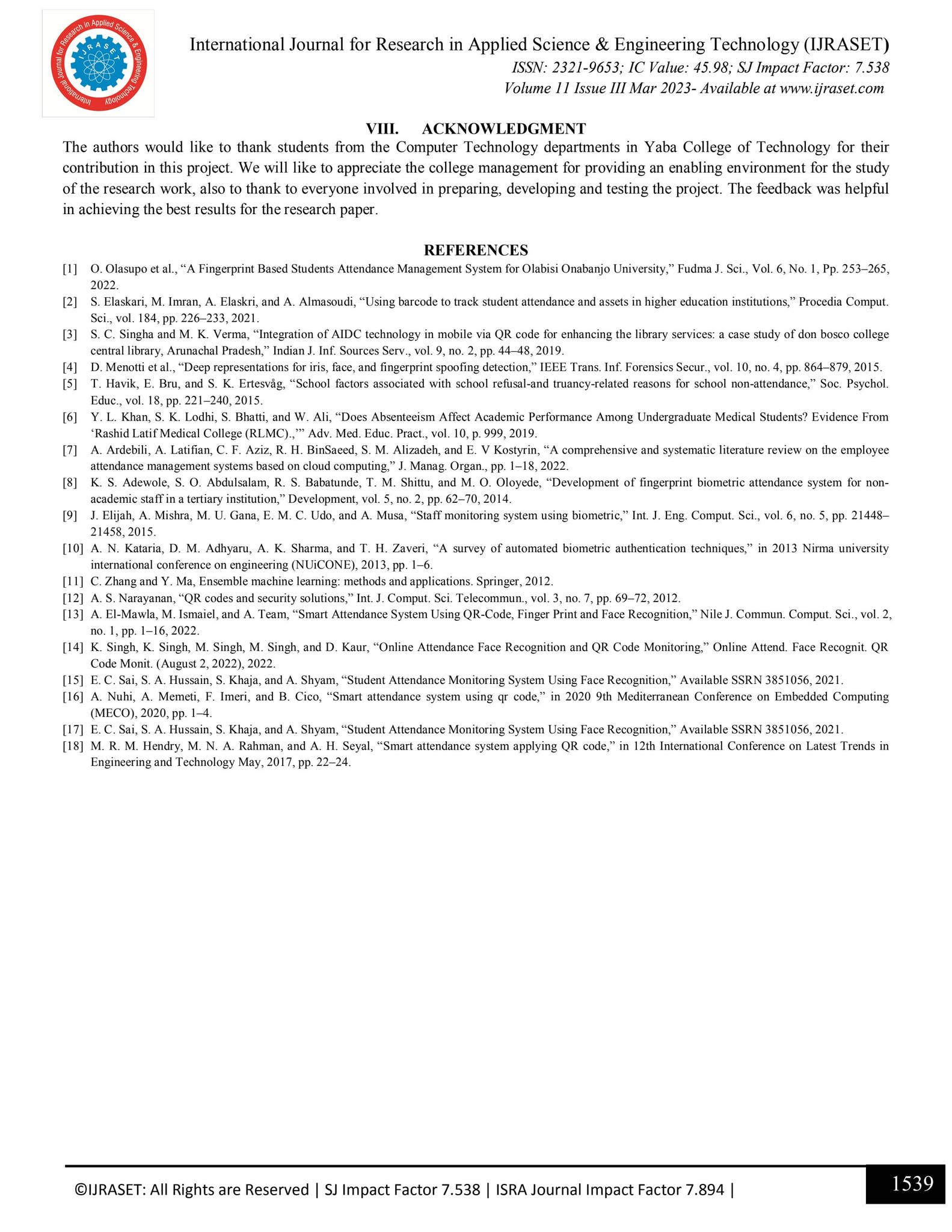 Development of an Employee Attendance System Using Face Recognition and ...