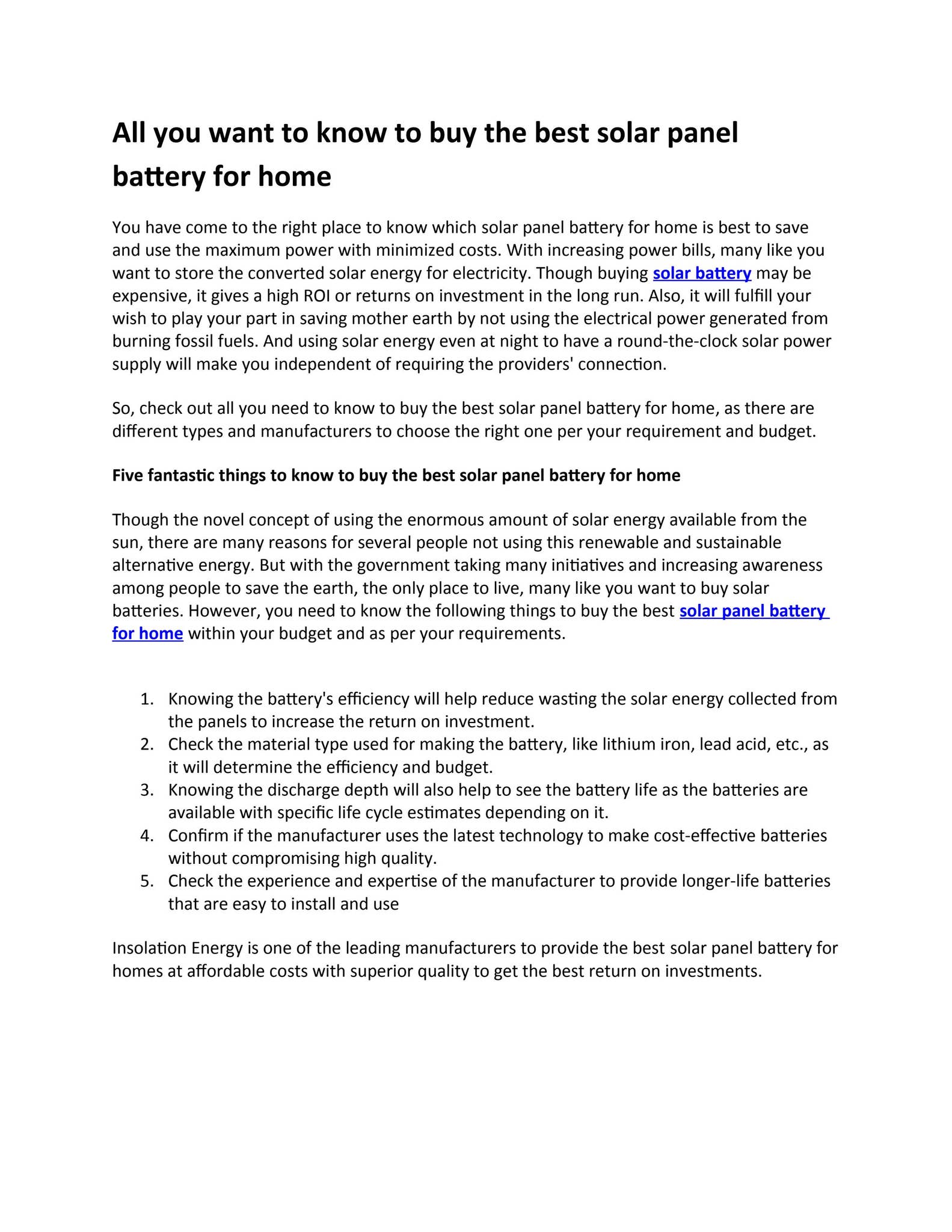 All you want to know to buy the best solar panel battery for home by ...