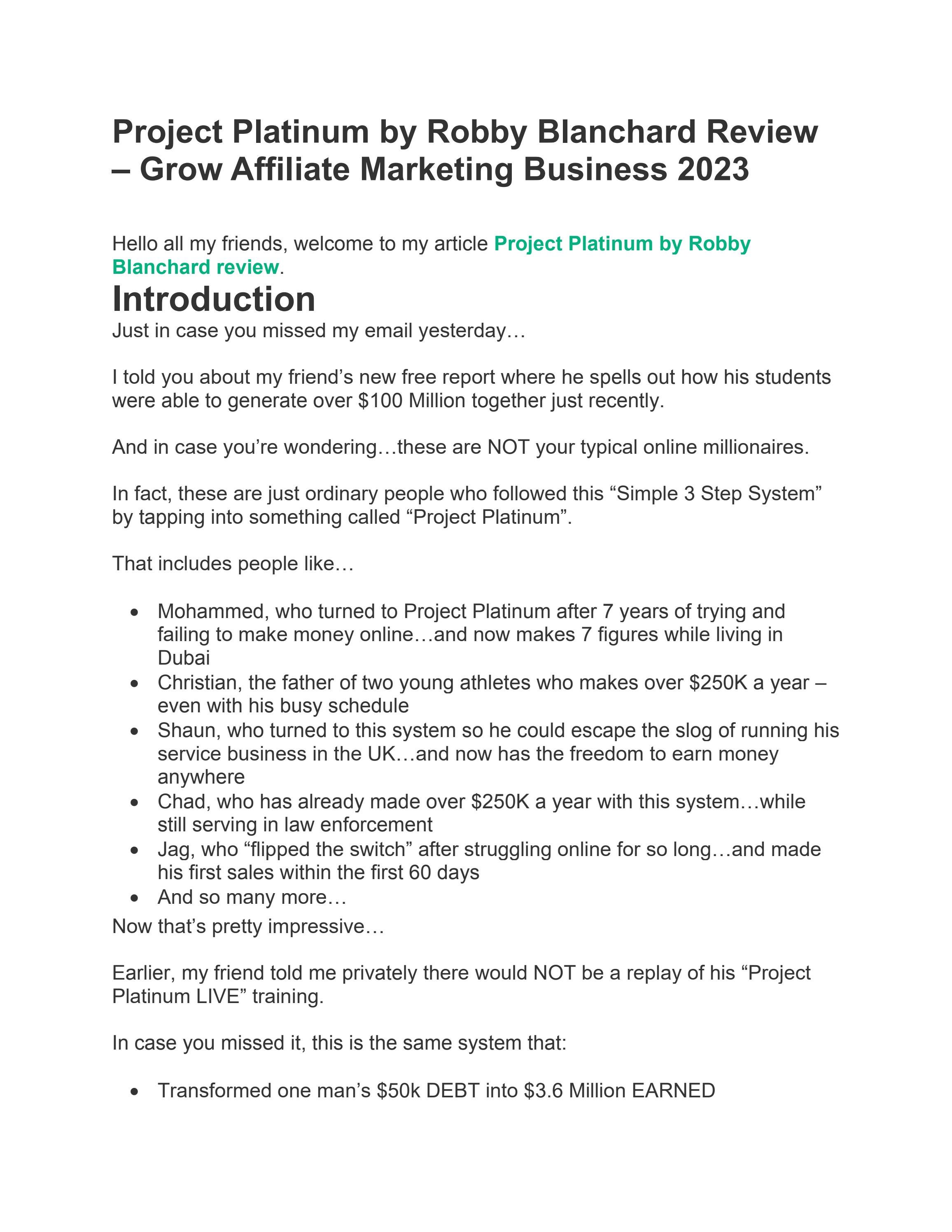 Project Platinum by Robby Blanchard Review - Best Bonus by expmar - Issuu