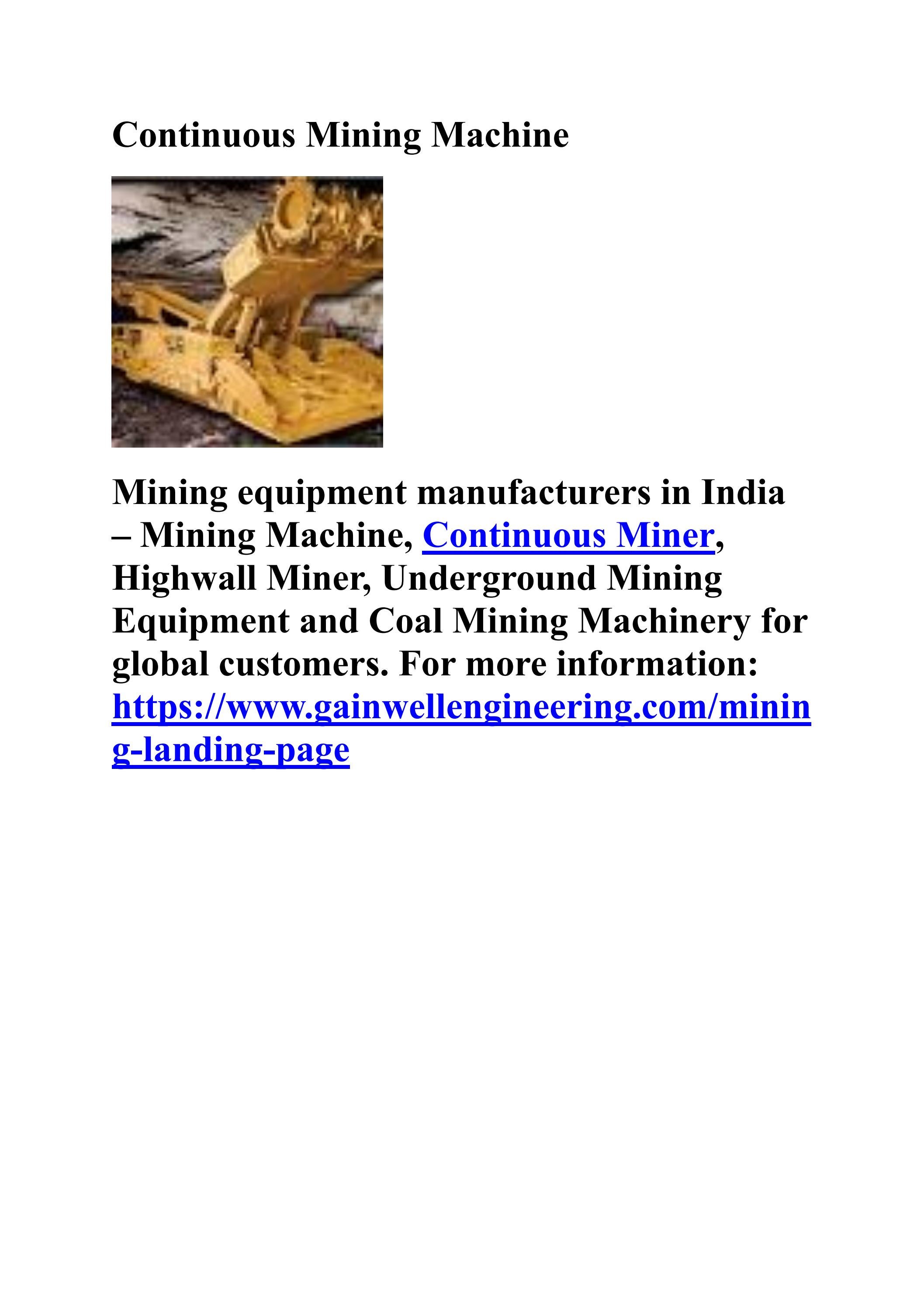 continuous mining machine by Mining equipment manufacturers - Issuu