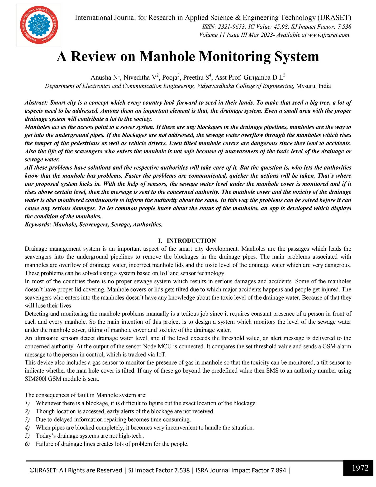 A Review on Manhole Monitoring System by IJRASET - Issuu