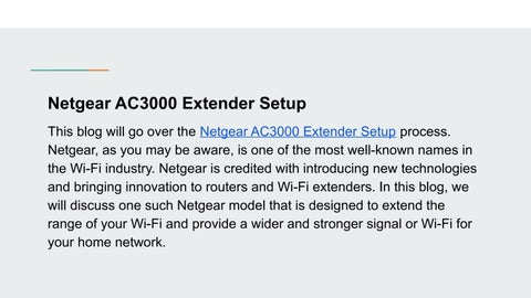 Netgear AC3000 Extender Setup by emily_blunt20 - Issuu