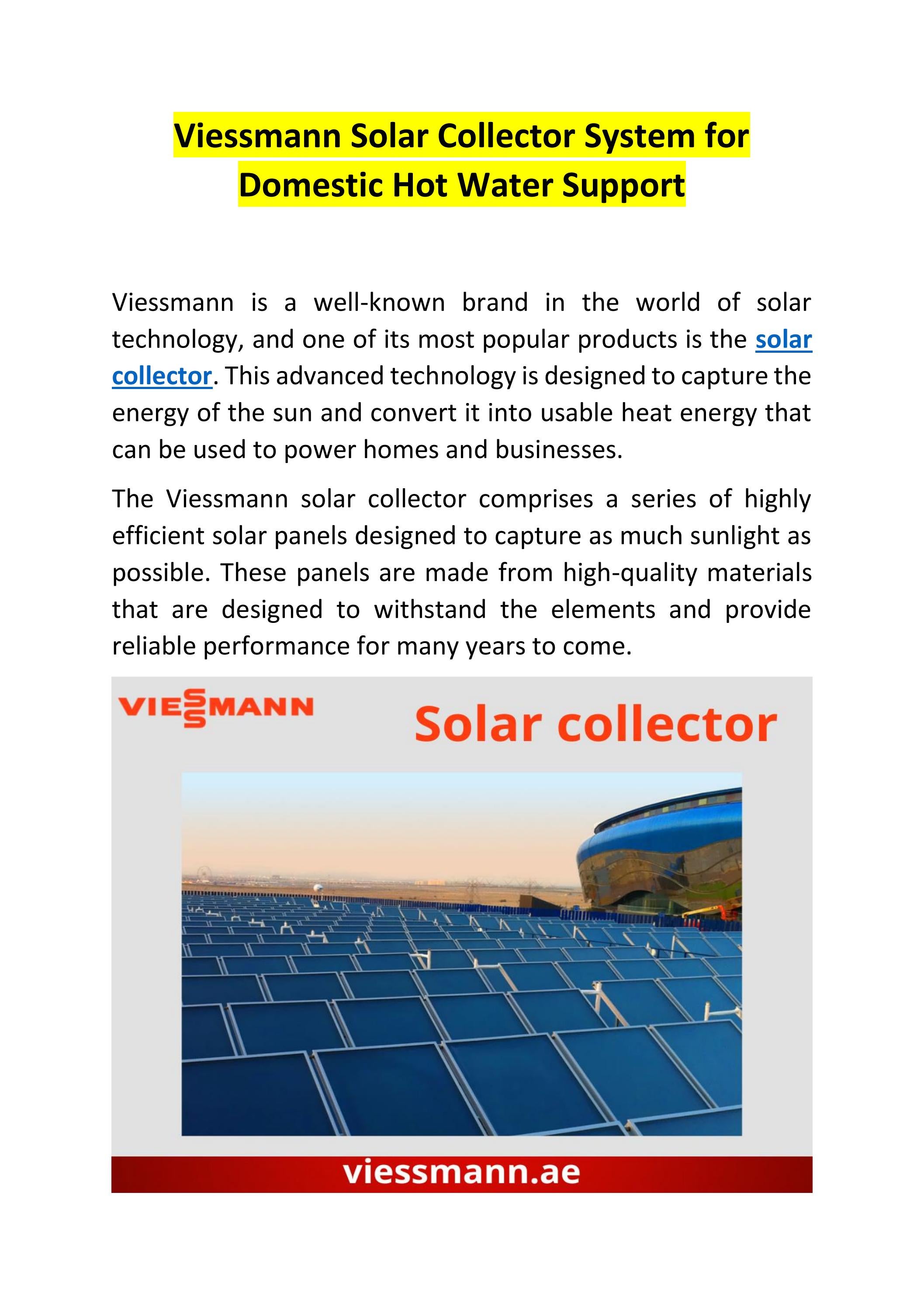 Viessmann Solar Collector System for Domestic Hot Water Support by ...
