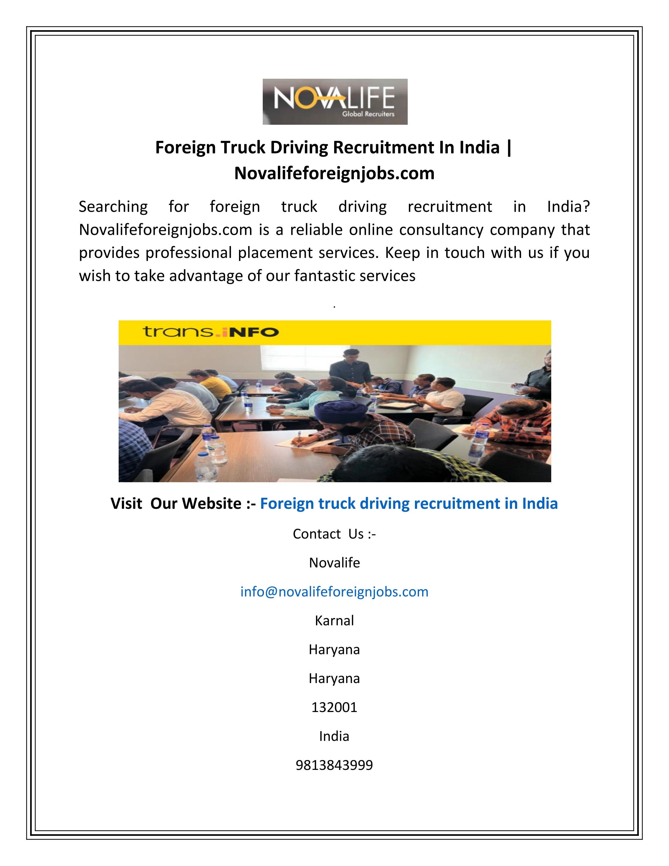 Foreign Truck Driving Recruitment In India | Novalifeforeignjobs.com by ...