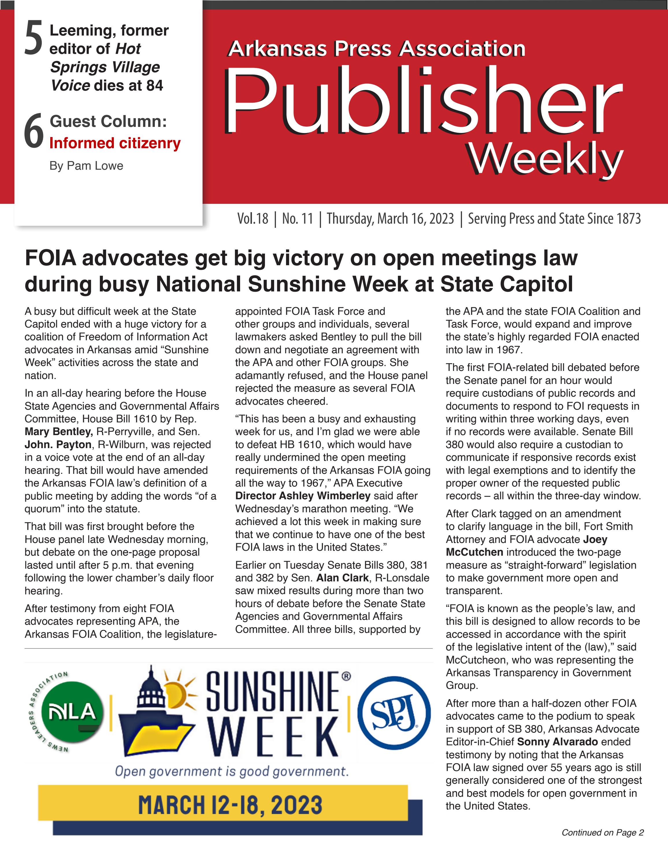Arkansas Publisher Weekly: March 16, 2023 by Arkansas Press Association ...