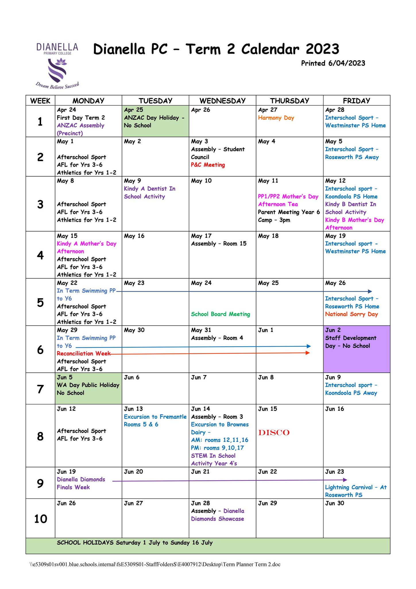 Term 2 Planner 2023 by dianellapc - Issuu