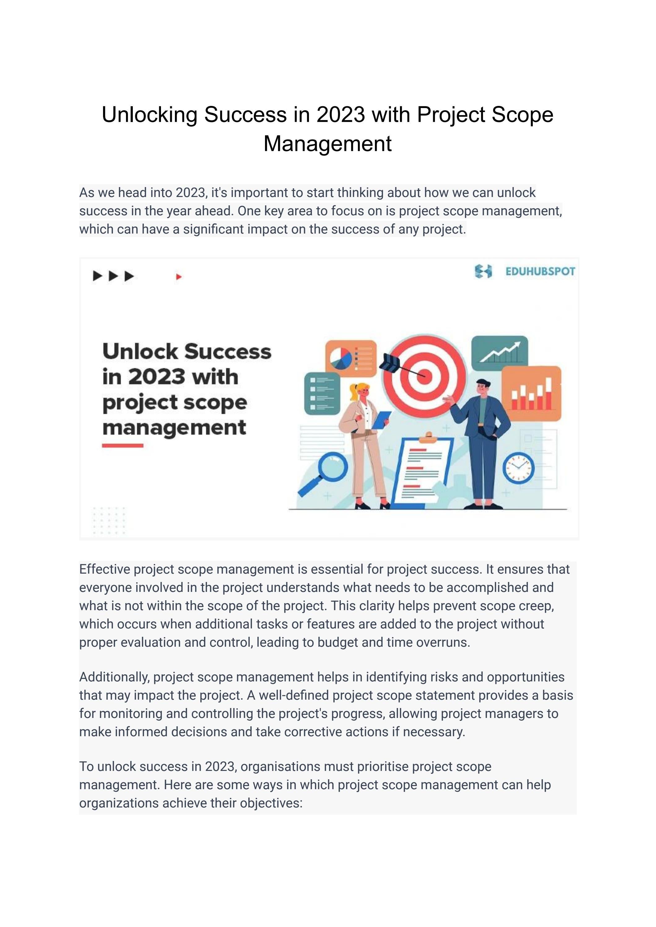 Unlocking Success in 2023 with Project Scope Management by Eduhubspot - Issuu