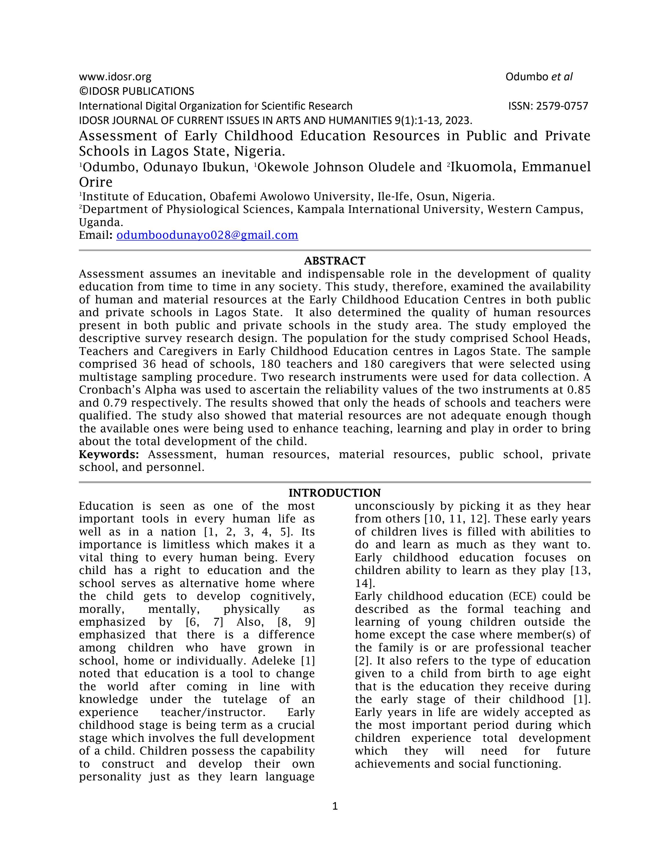 Assessment Of Early Childhood Education Resources In Public And Private assessment-of-early-childhood-education-resources-in-public-and-private