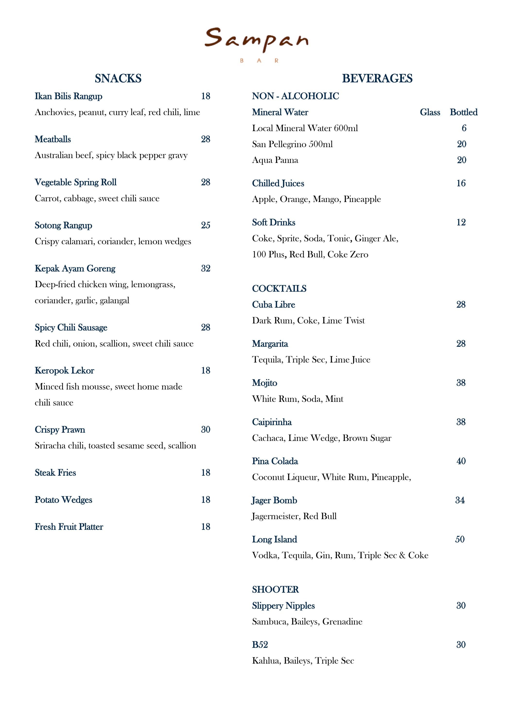 MENU: Sampan Bar A La Carte Menu by Hyatt Regency Kuantan Resort - Issuu
