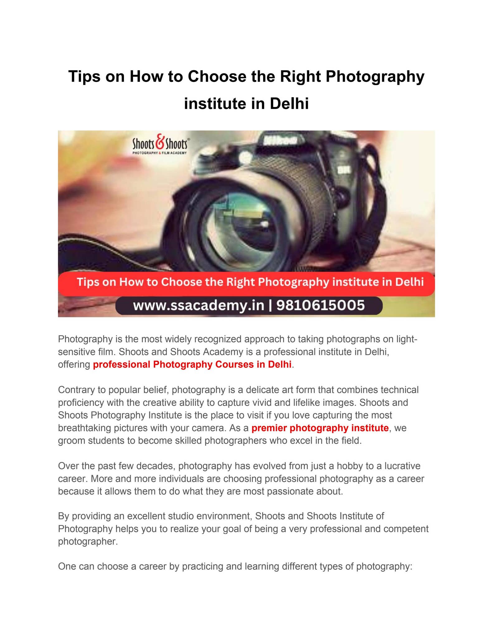 Tips on How to Choose the Right Photography institute in Delhi by ...