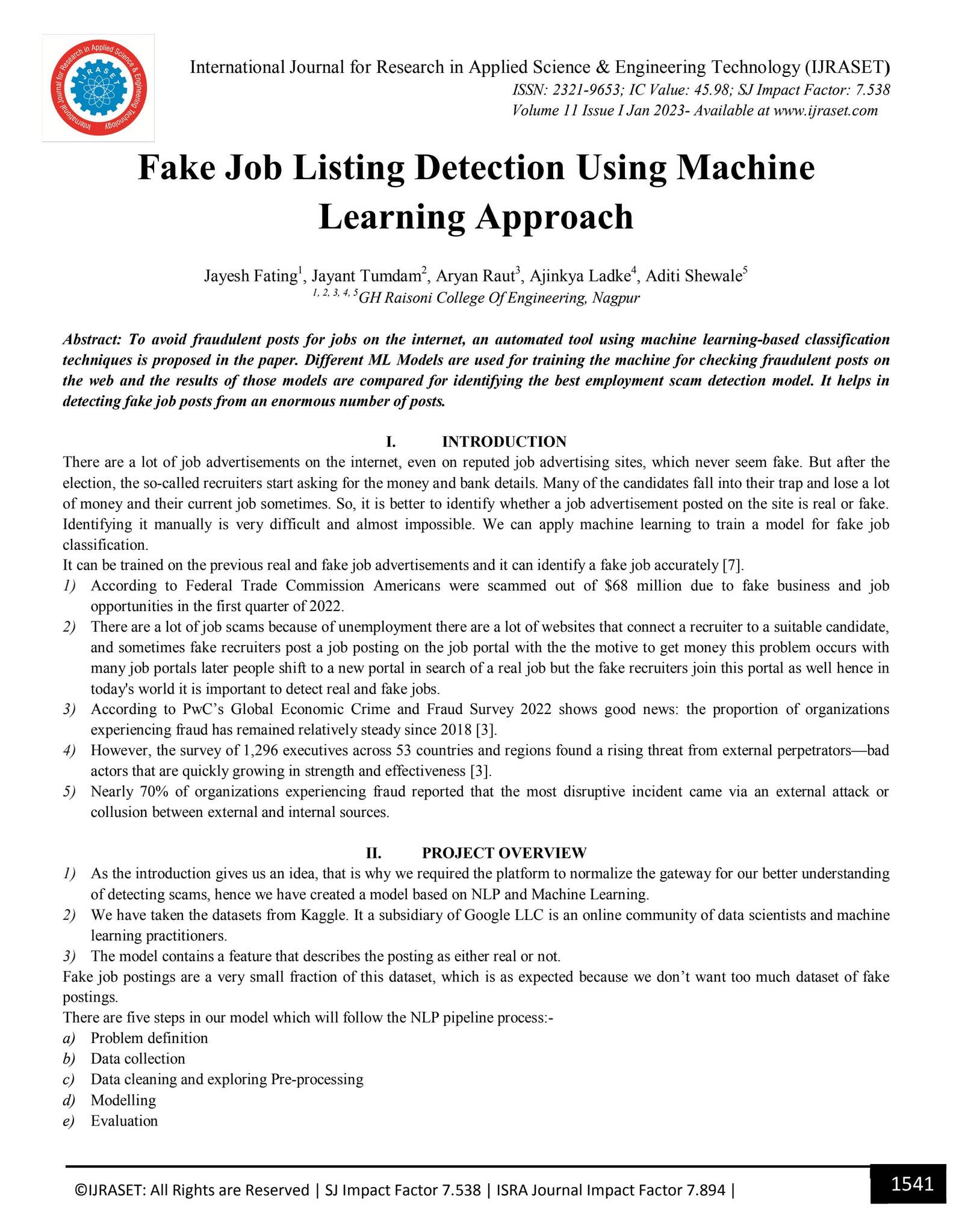 Fake Job Listing Detection Using Machine Learning Approach by IJRASET - Issuu