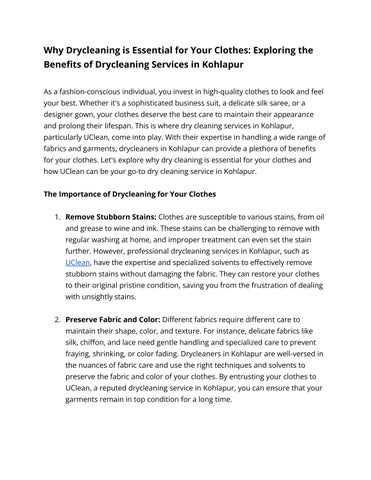 Why Drycleaning is Essential for Your Clothes by Pragya Singhal - Issuu