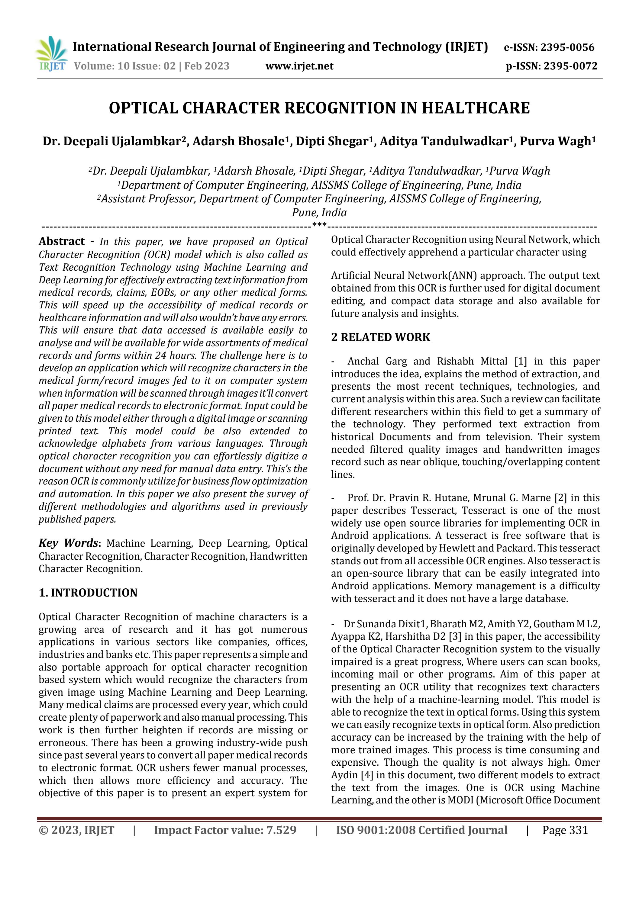OPTICAL CHARACTER RECOGNITION IN HEALTHCARE by IRJET Journal - Issuu