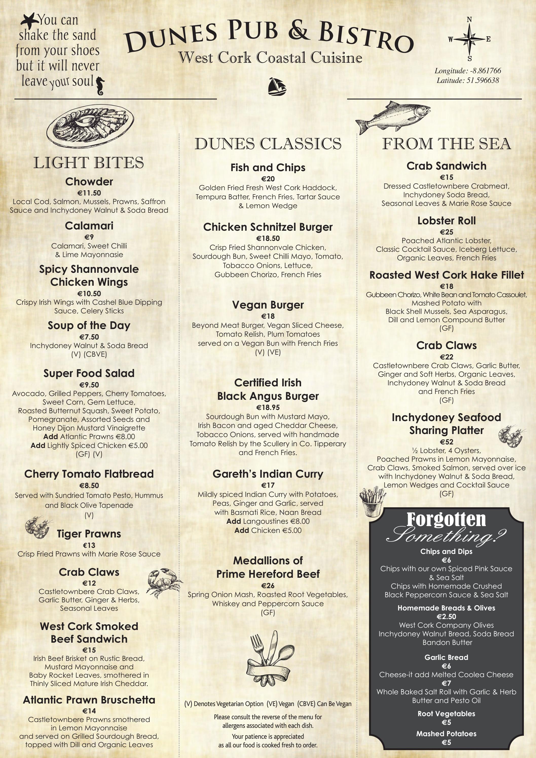 Dunes Pub & Bistro Menu by Inchydoney Island - Issuu