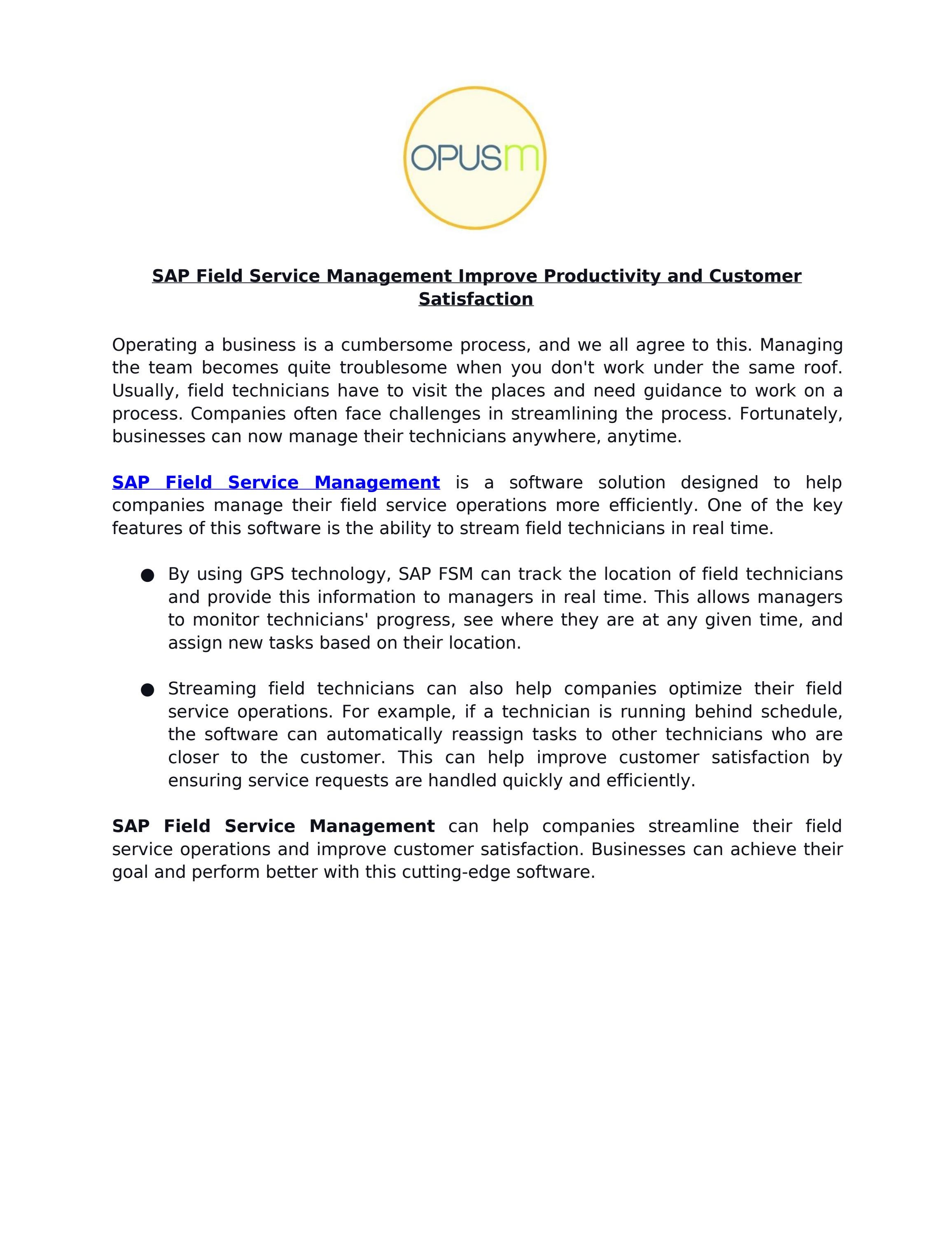 SAP Field Service Management Improve Productivity and Customer ...