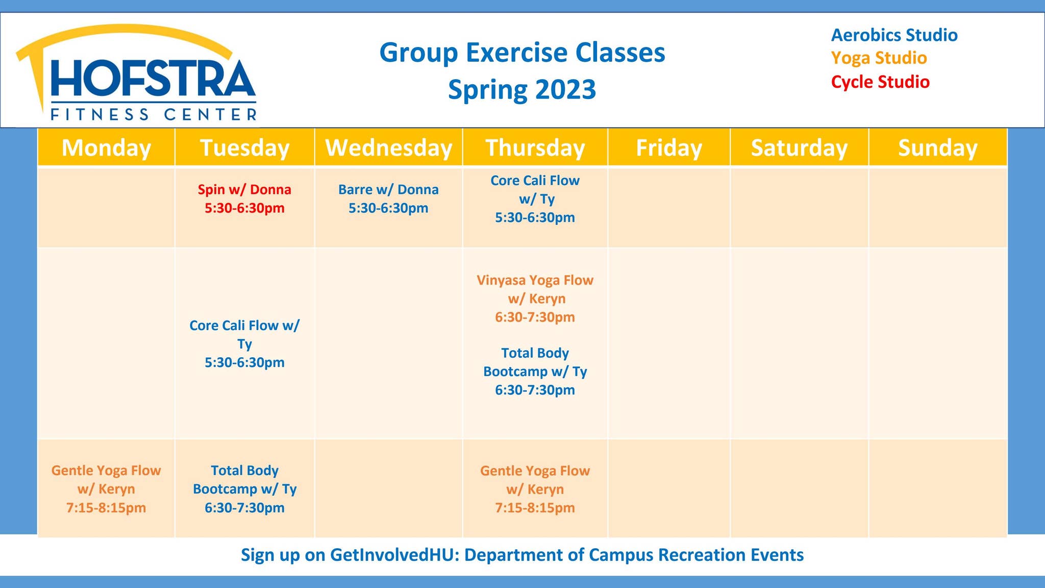 Group Exercise Classes - Spring 2023 - Hofstra Fitness Center by ...