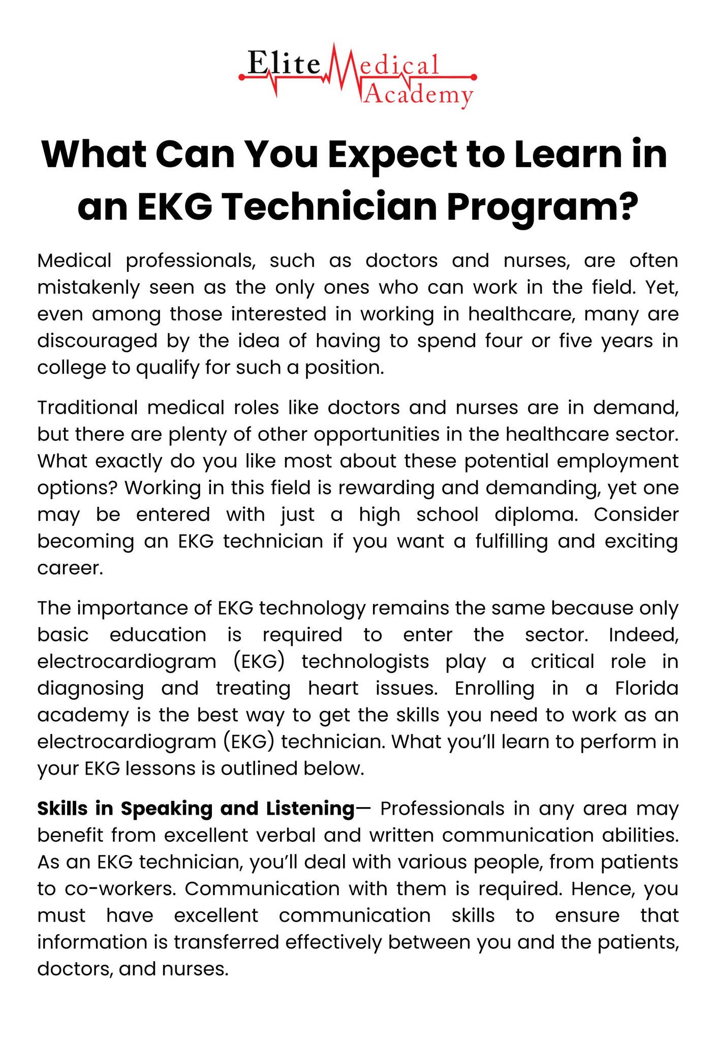 What Can You Expect to Learn in an EKG Technician Program? by ...