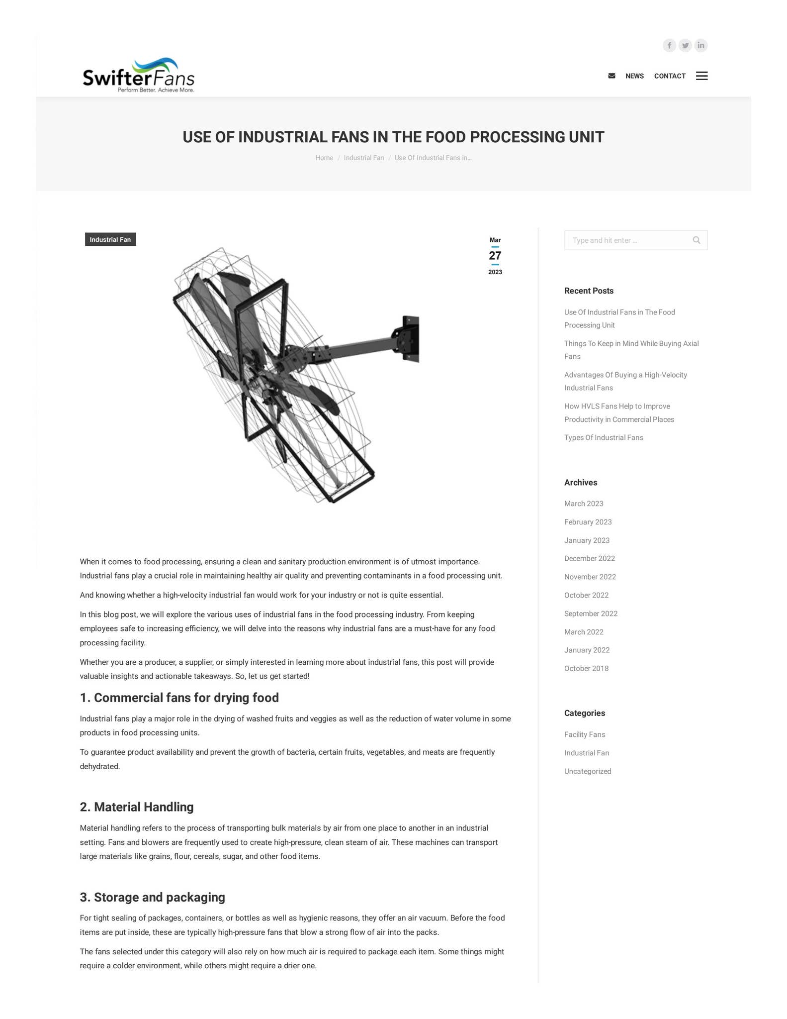Use Of Industrial Fans in The Food Processing Unit by Swifter Fan - Issuu