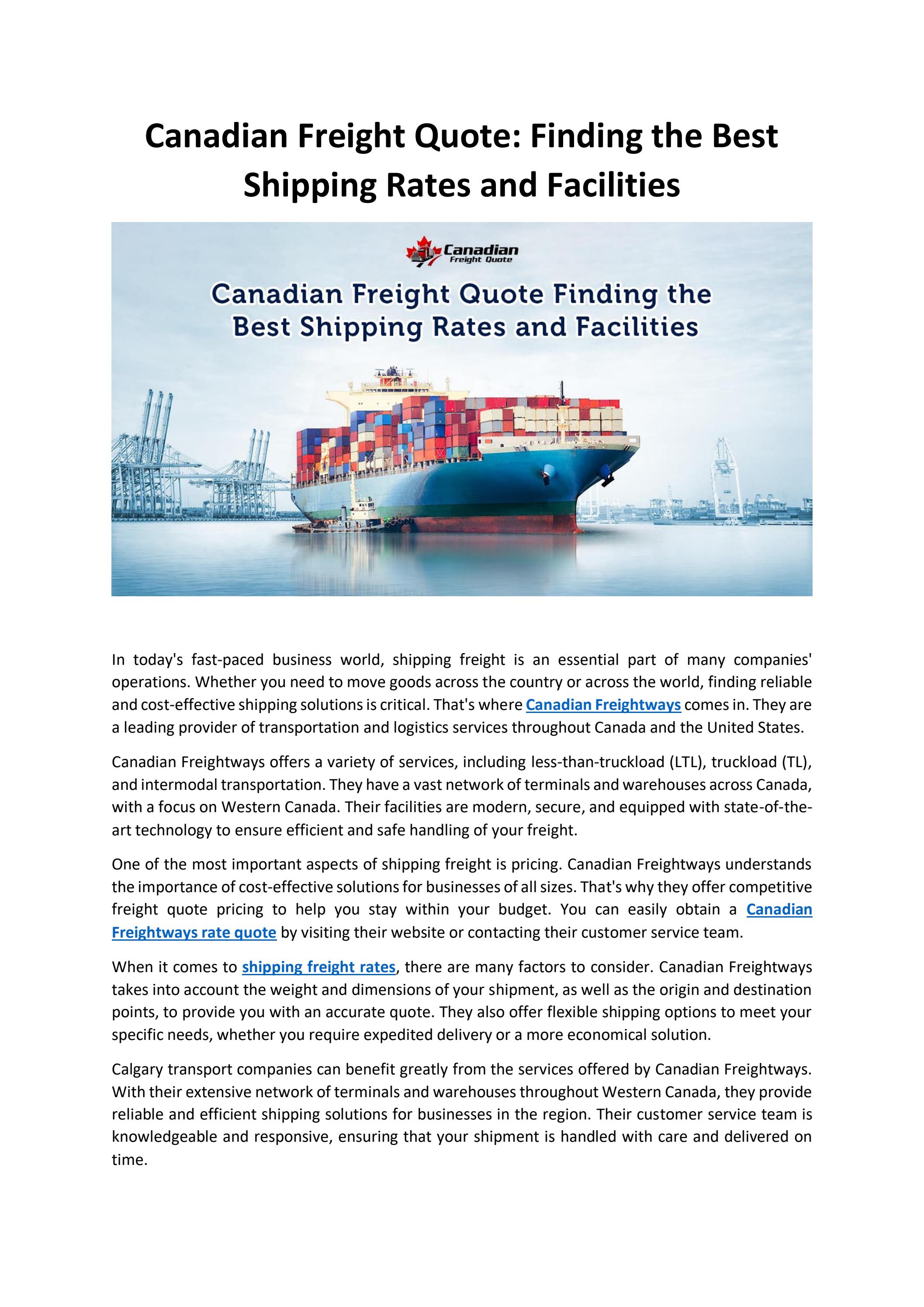 Canadian Freight Quote: Finding the Best Shipping Rates and Facilities ...