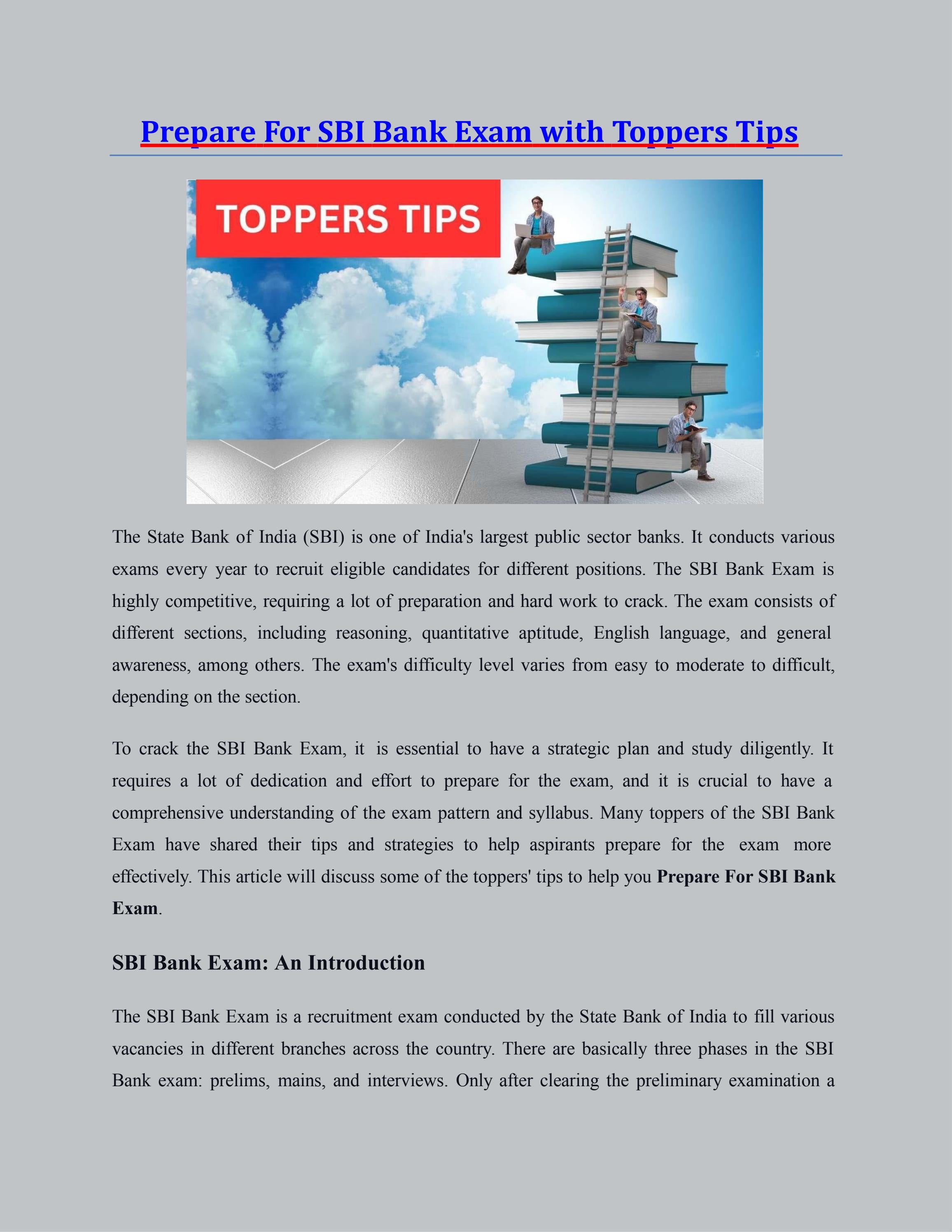Prepare For SBI Bank Exam with Toppers Tips by bancoacademy - Issuu