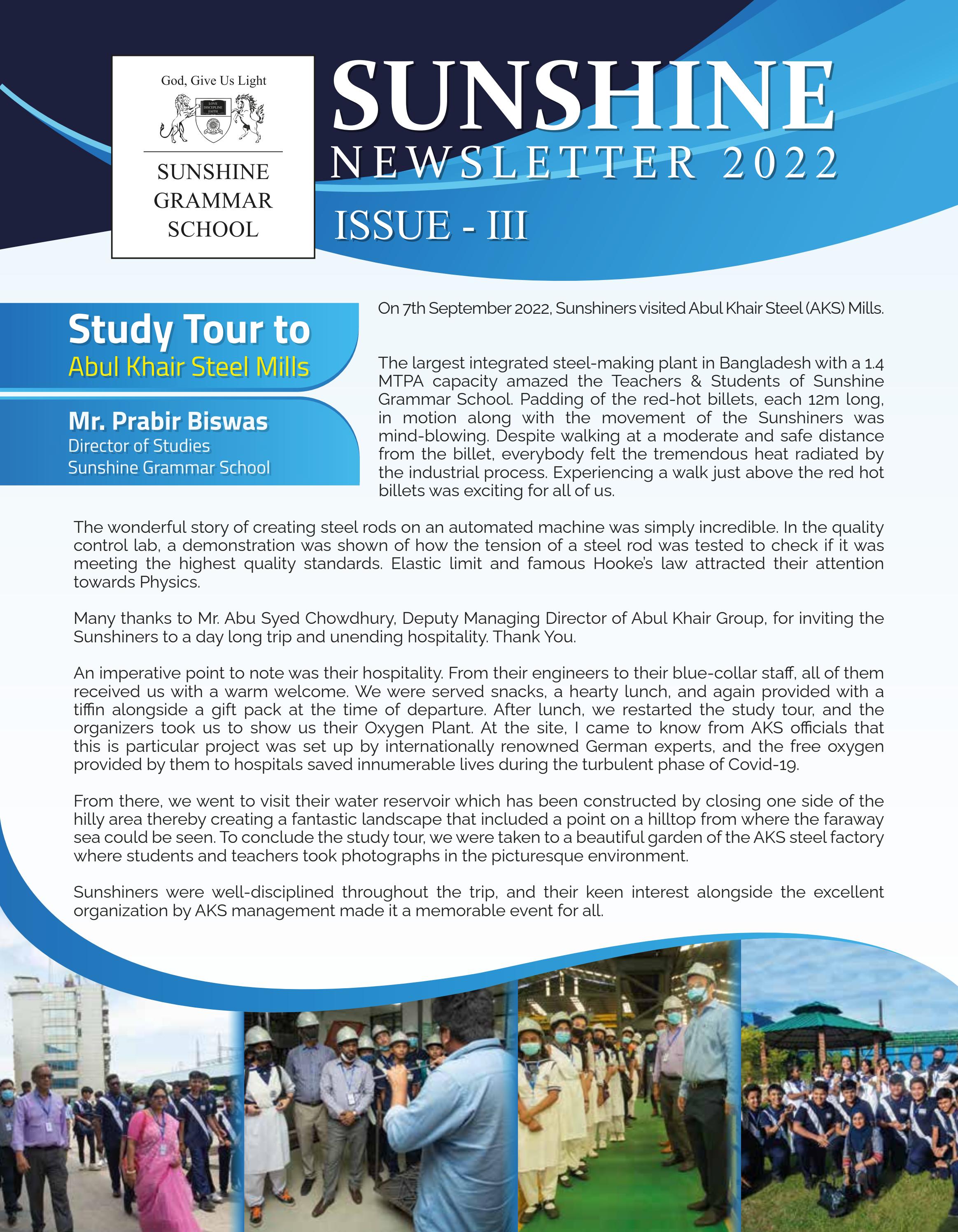 2022 Sunshine Newsletter Issue - III by Sameer Ghazi Rahman - Issuu