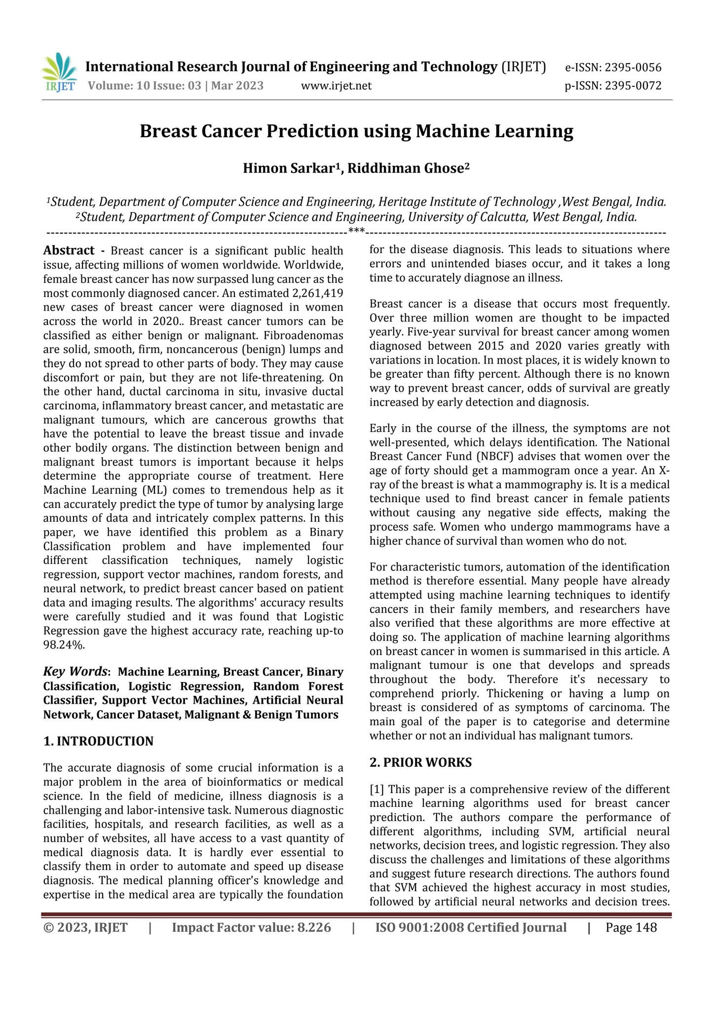 Breast Cancer Prediction using Machine Learning by IRJET Journal - Issuu