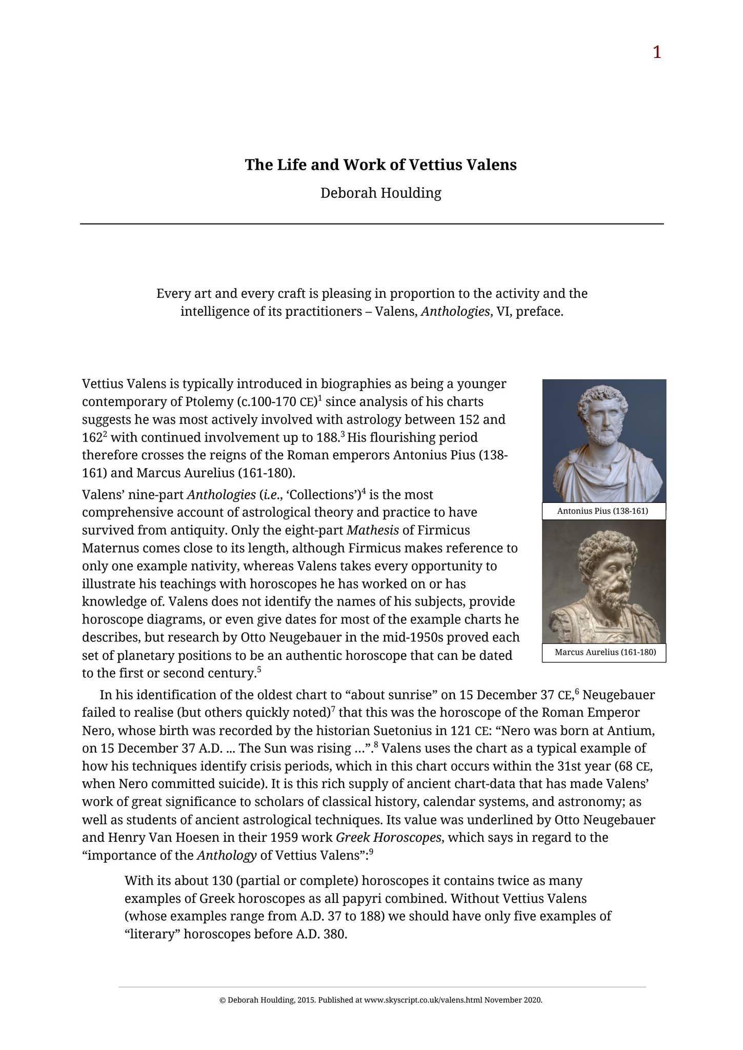 Life and Work of Vettius Valens - Deborah Houlding by Skyscript / STA ...