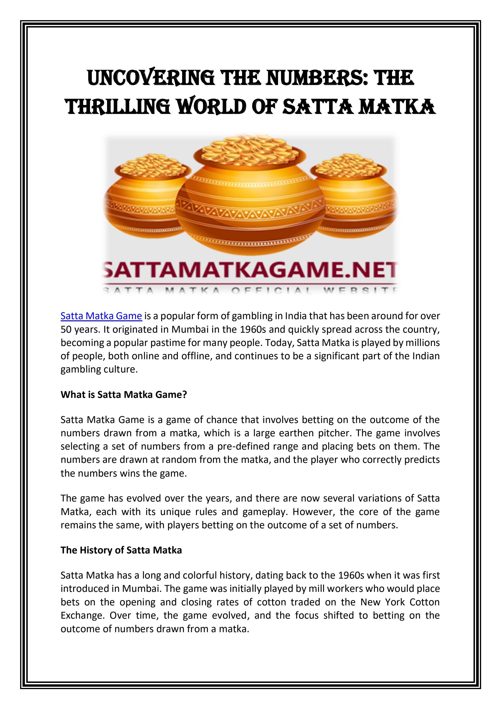Uncovering the Numbers: The Thrilling World of Satta Matka by Jackey ...