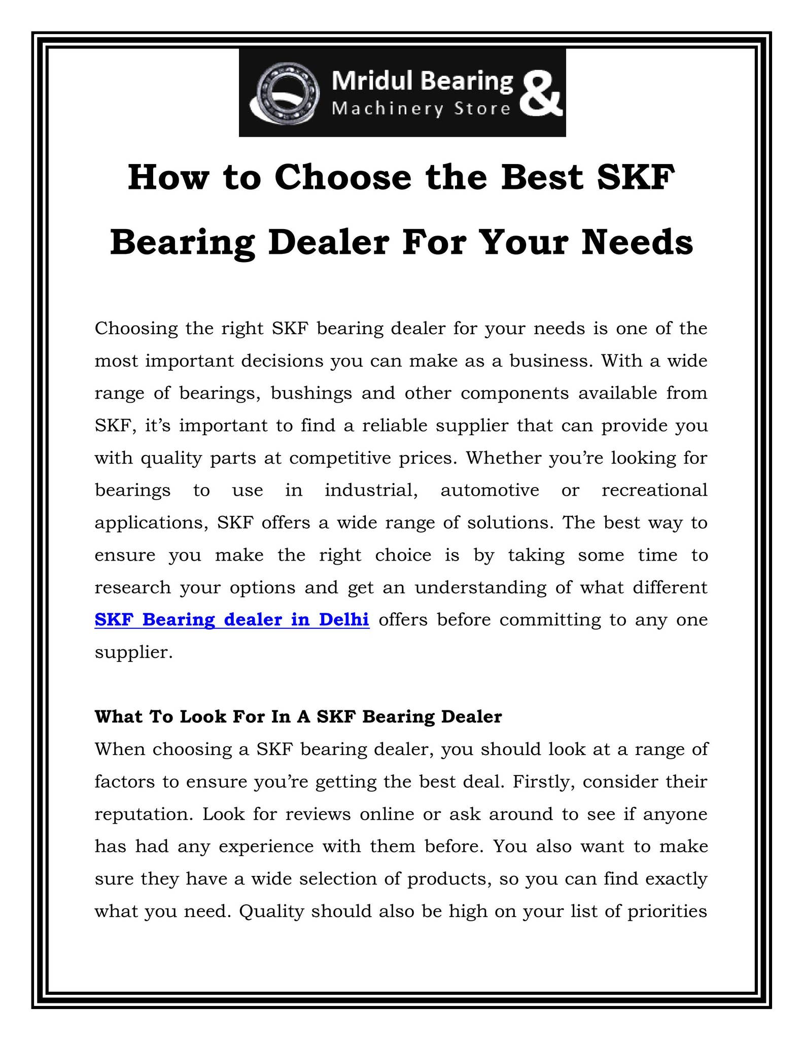 How to Choose the Best SKF Bearing Dealer For Your Needs by Mridul ...
