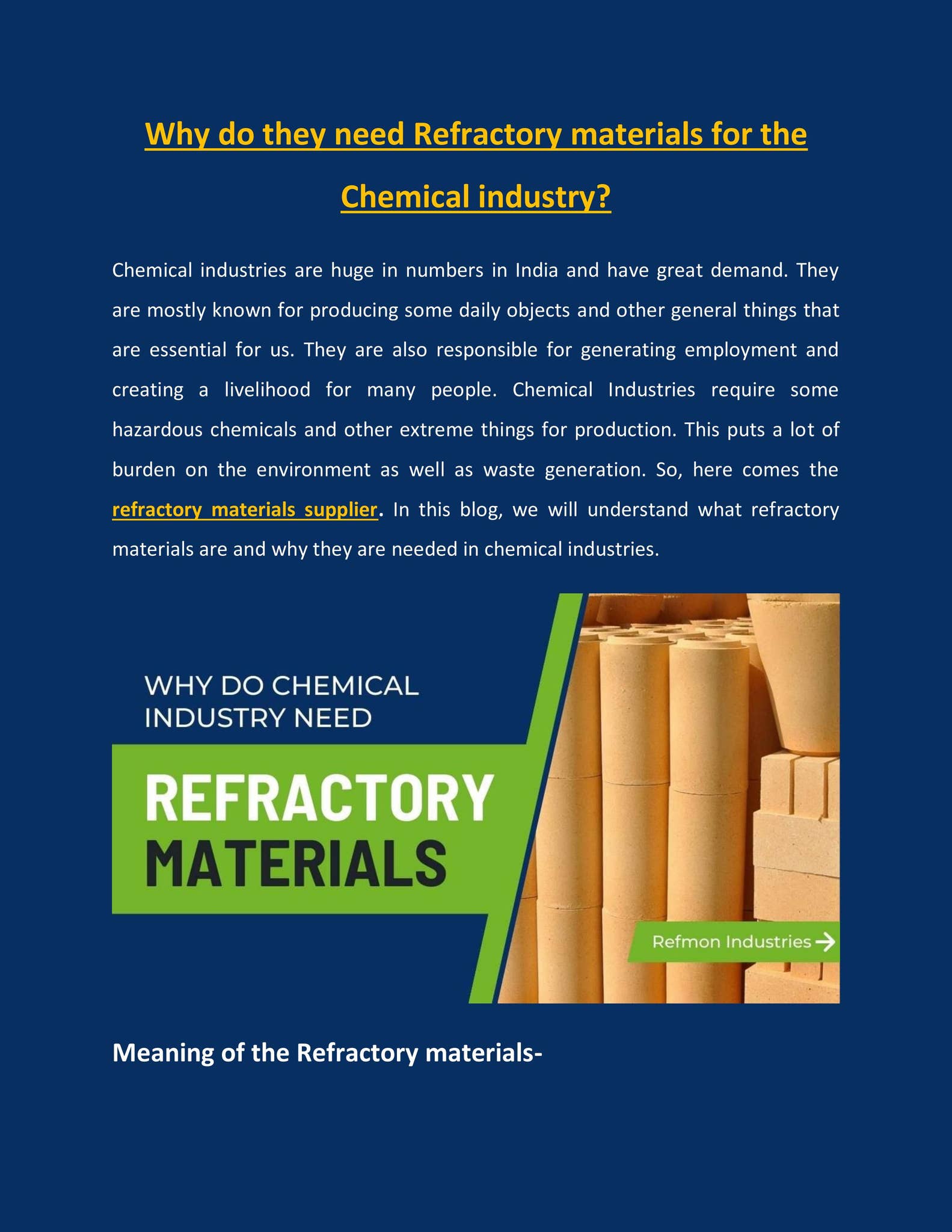 Why do they need Refractory materials for the Chemical industry? by refmonin - Issuu