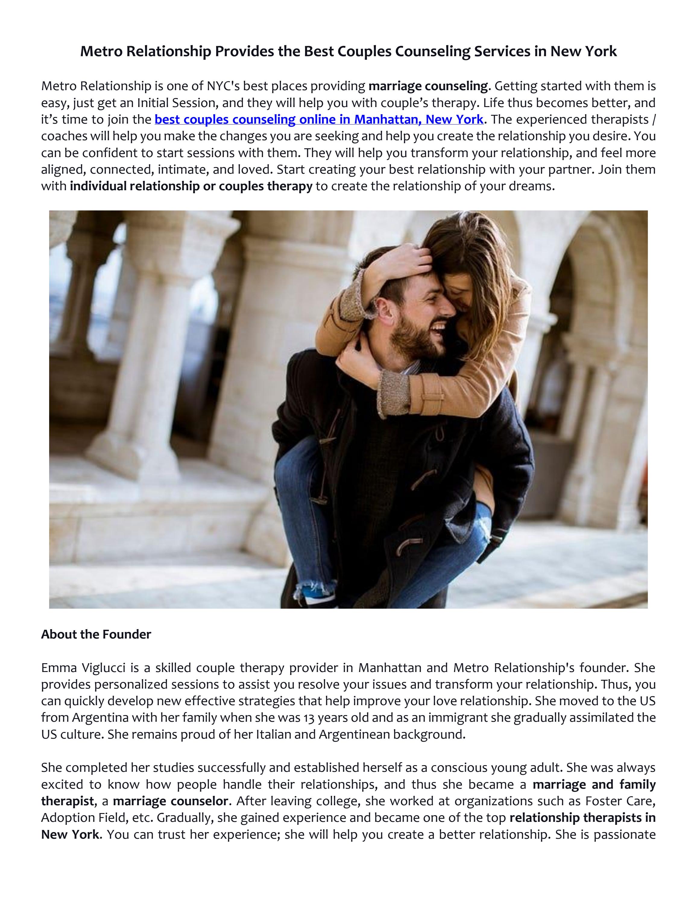 Metro Relationship Provides the Best Couples Counseling Services in New York by Metro ...