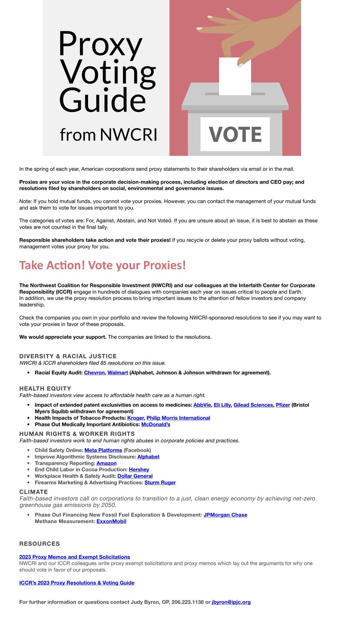 Proxy Voting Guide 2023 from NWCRI by Intercommunity Peace & Justice ...