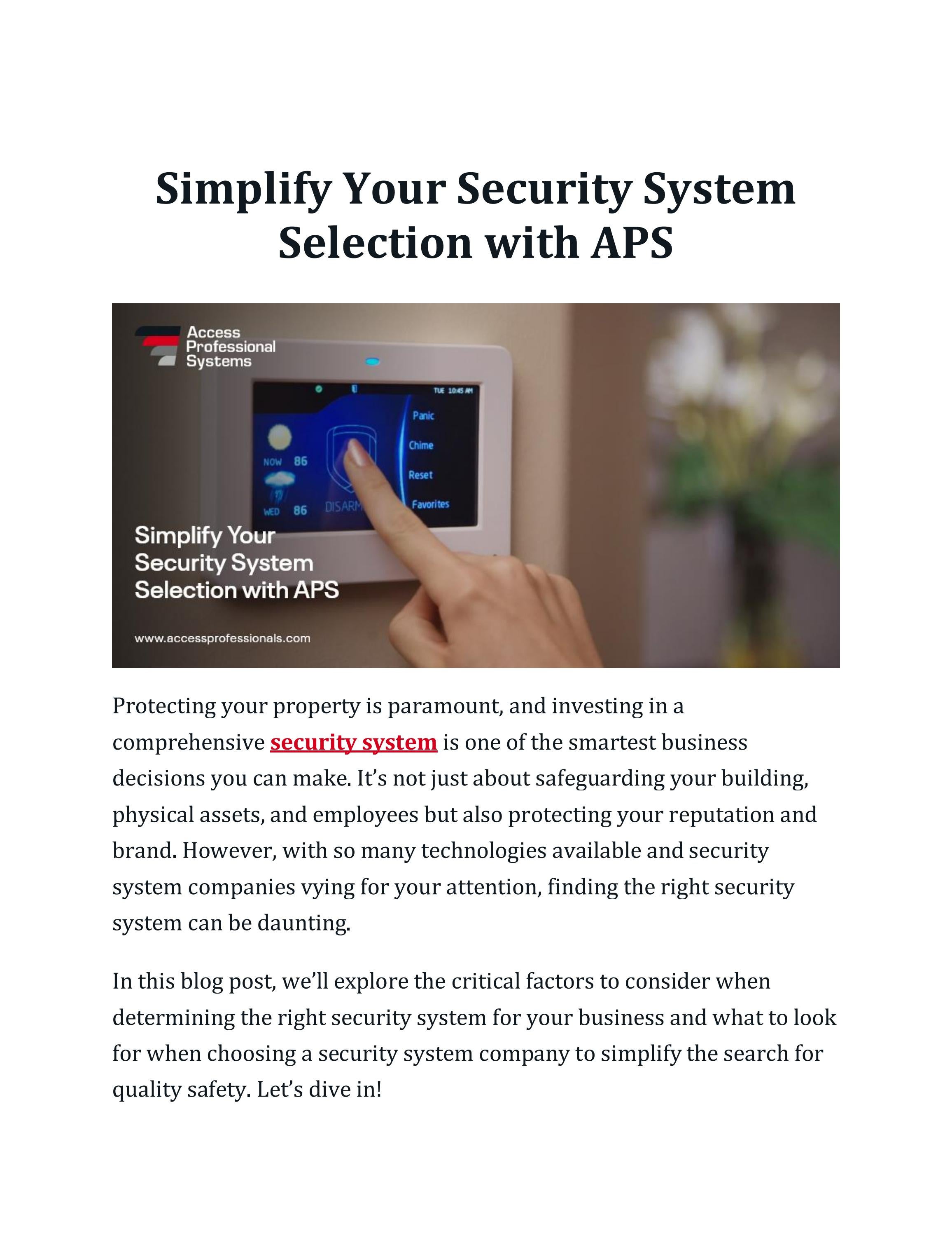 Simplify Your Security System Selection with APS by access ...