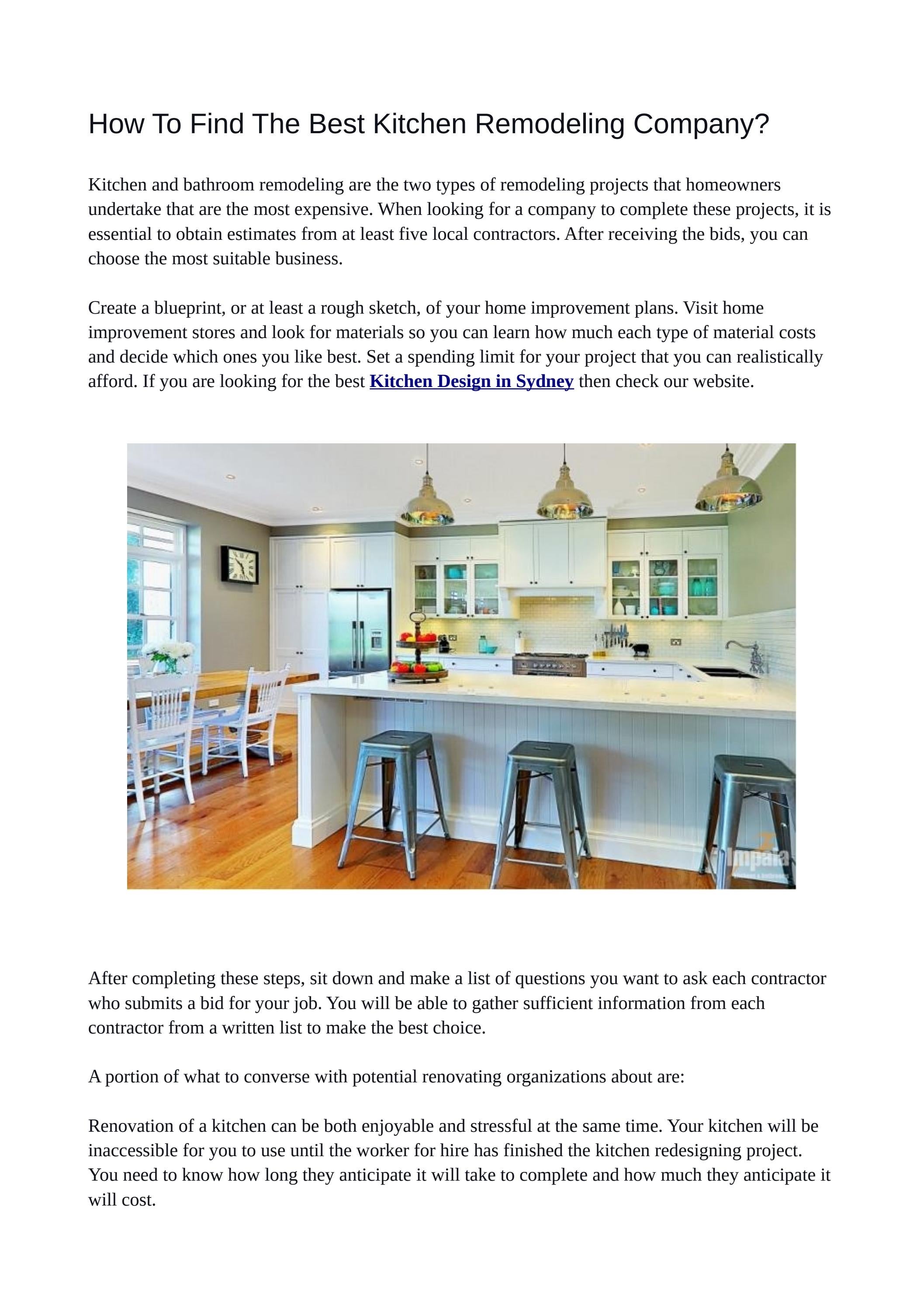 How To Find The Best Kitchen Remodeling Company? by Kitchens renovations Sydney - Issuu