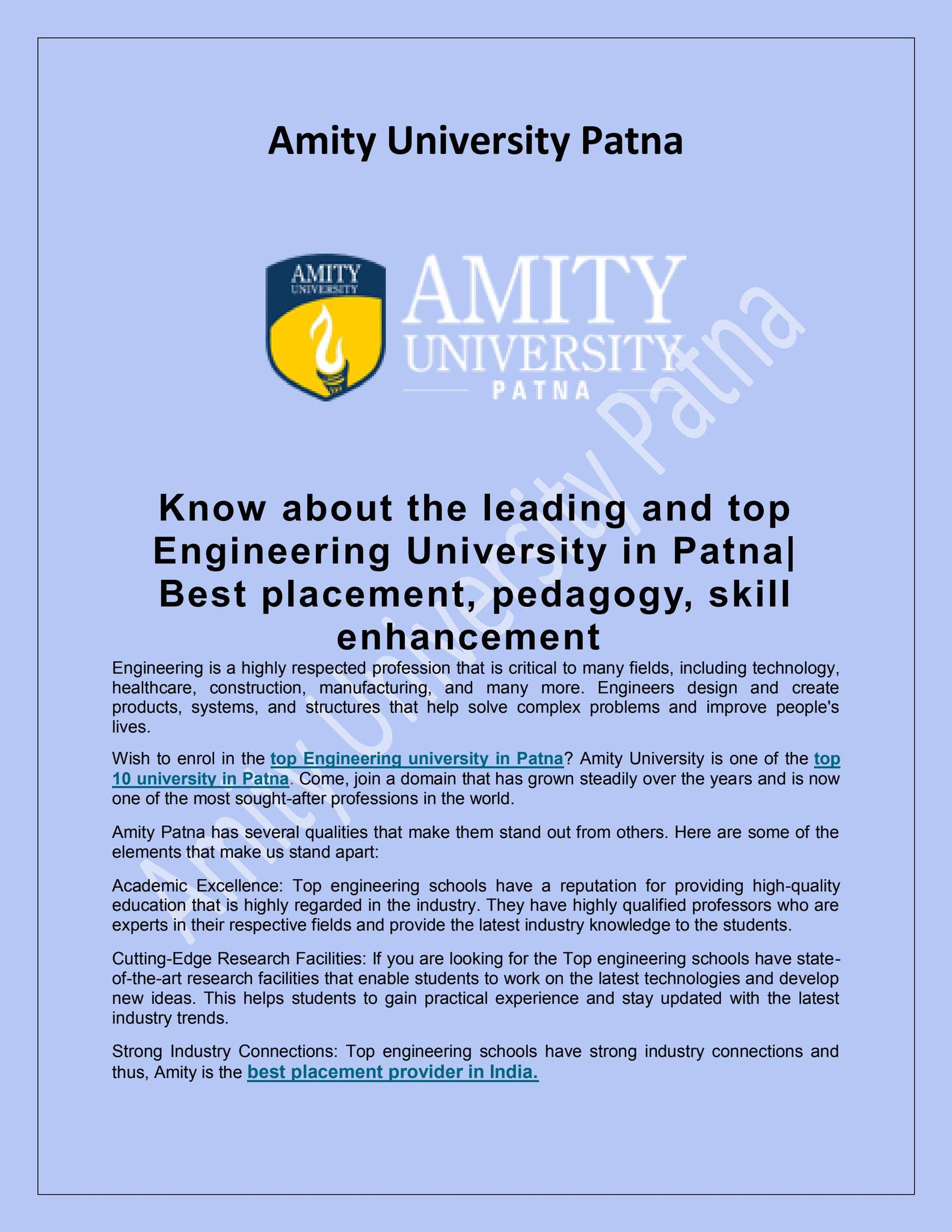 Amity University - Top Engineering University in Patna by ...